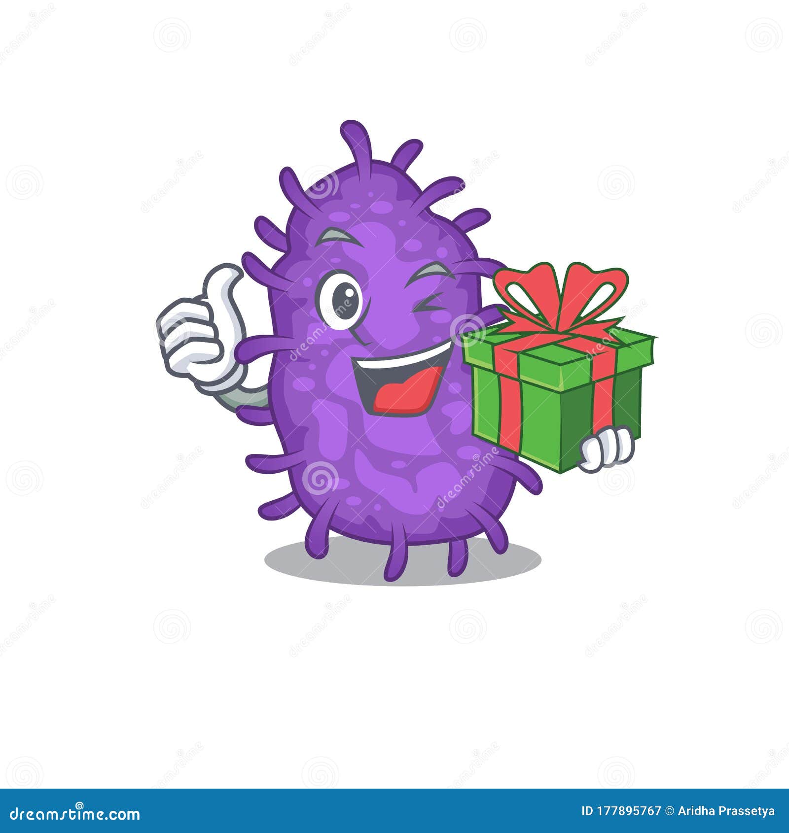 Smiling Bacteria Bacilli Cartoon Character Having a Green Gift Box ...