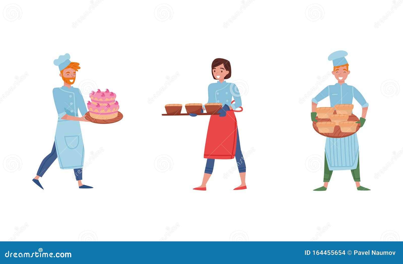 Smiling Baker Characters Baking Bread and Making Confections Vector ...