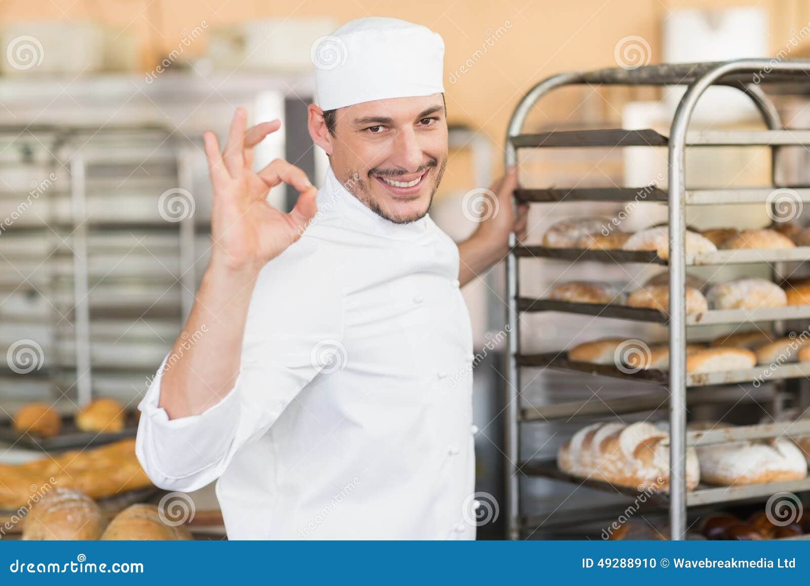 Smiling Baker Making Ok Sign with Hand Stock Photo - Image of person ...