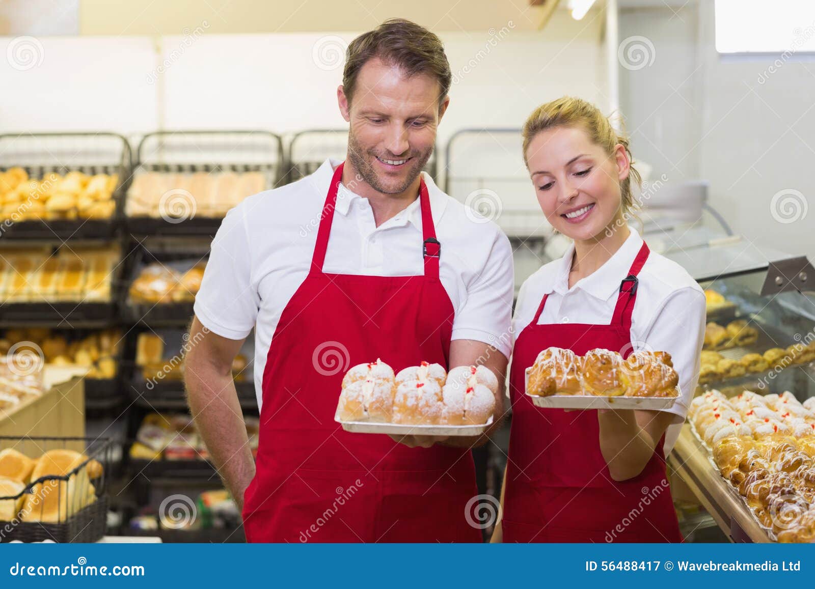 Smiling Bakers Having a Pastry Stock Image - Image of cake, drink: 56488417