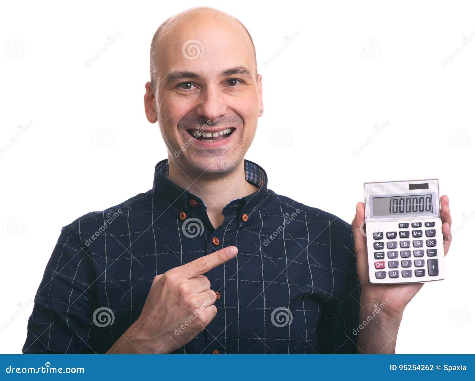 Smiling Bald Man Calculating Stock Photo - Image of caucasian, data ...