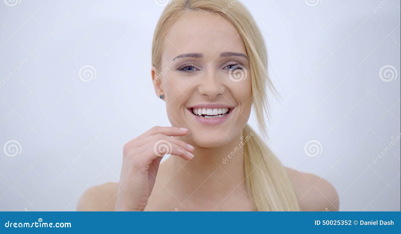 Smiling Bare Woman Touching Her Face Stock Footage Video Of Toothy