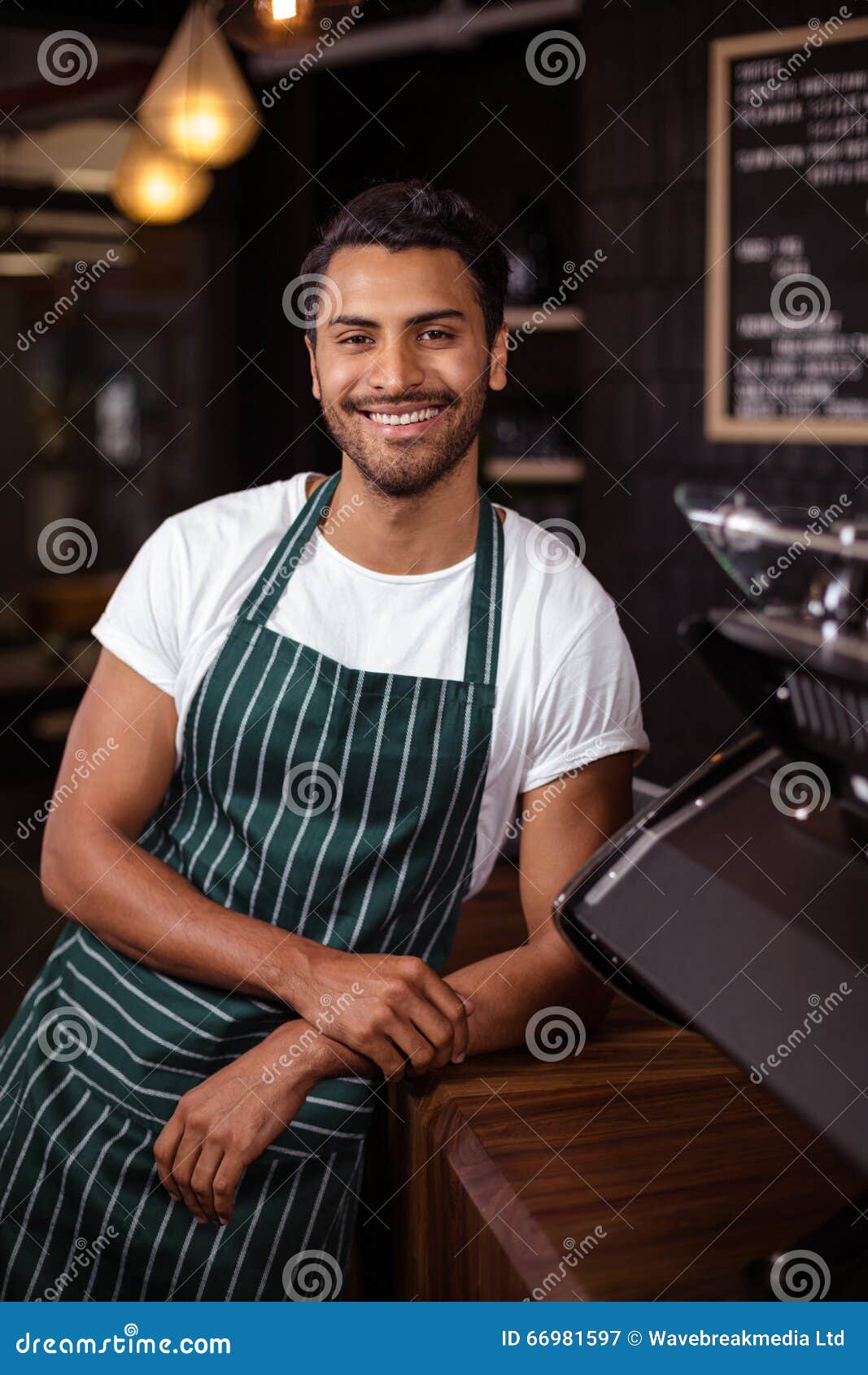 Smiling Barista Leaning Against Counter Stock Image - Image of industry ...