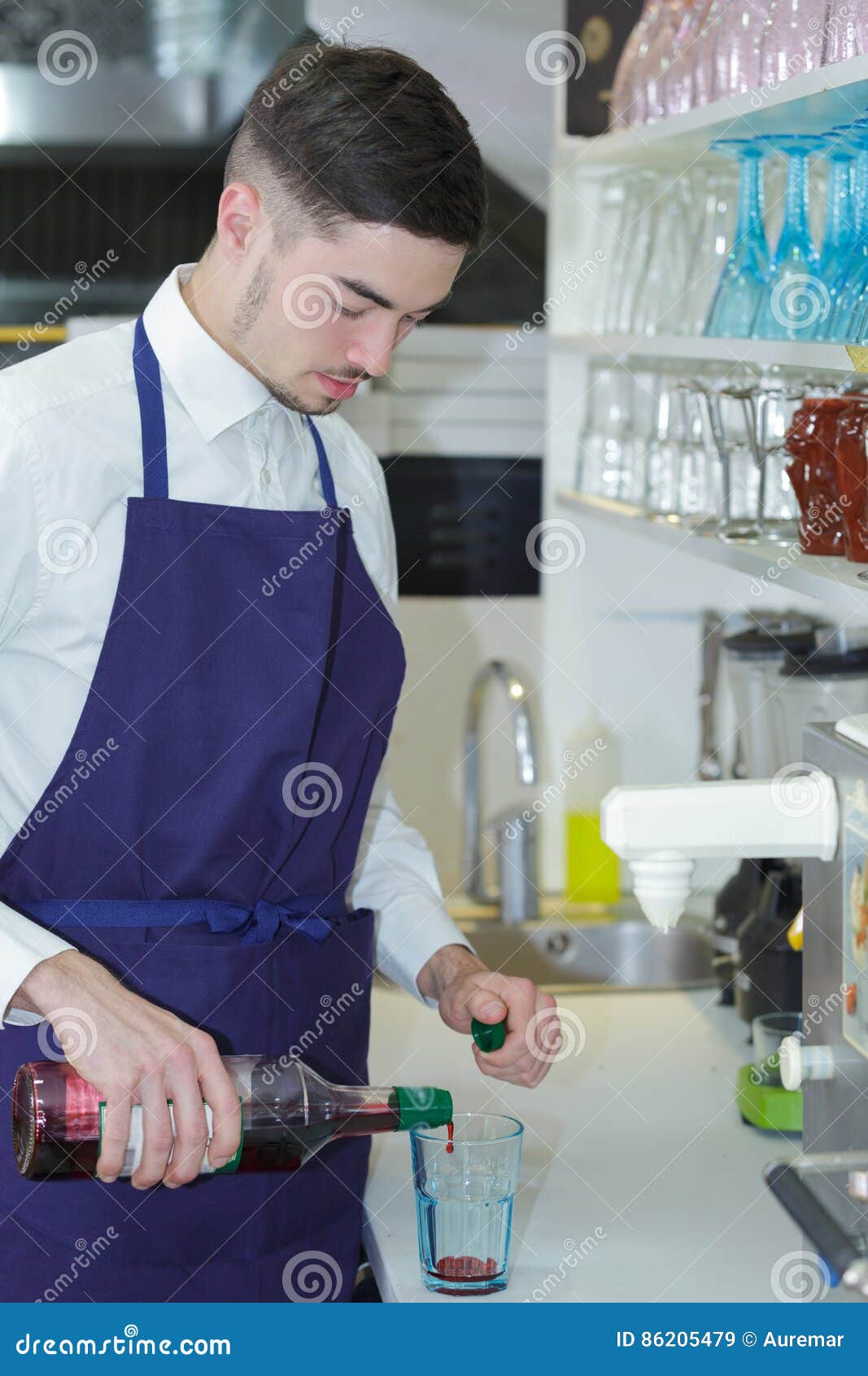 Smiling Barman at Work he Prepares Cordials Stock Image - Image of ...