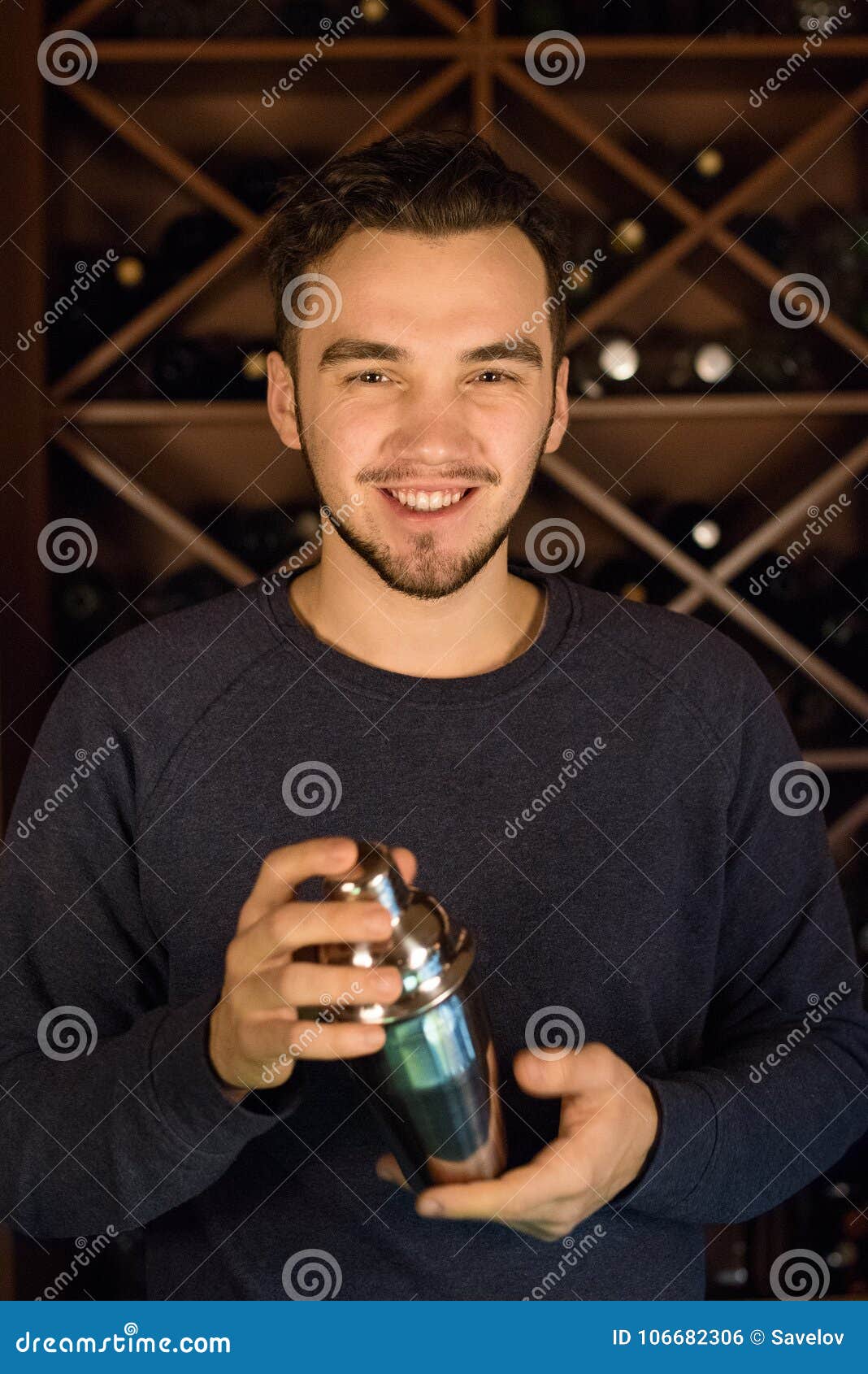 Smiling Bartender Guy Holding a Shaker Stock Photo - Image of hand ...