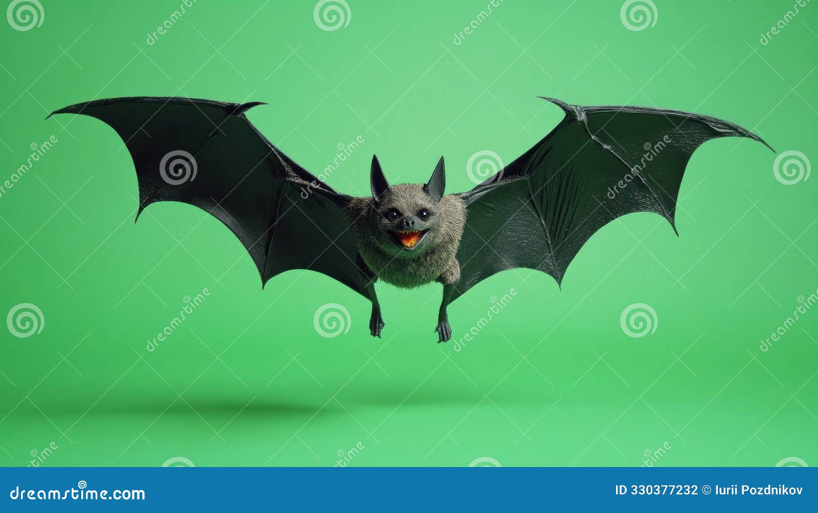 Smiling Bat Flying with Open Wings on Green Screen Background Stock ...