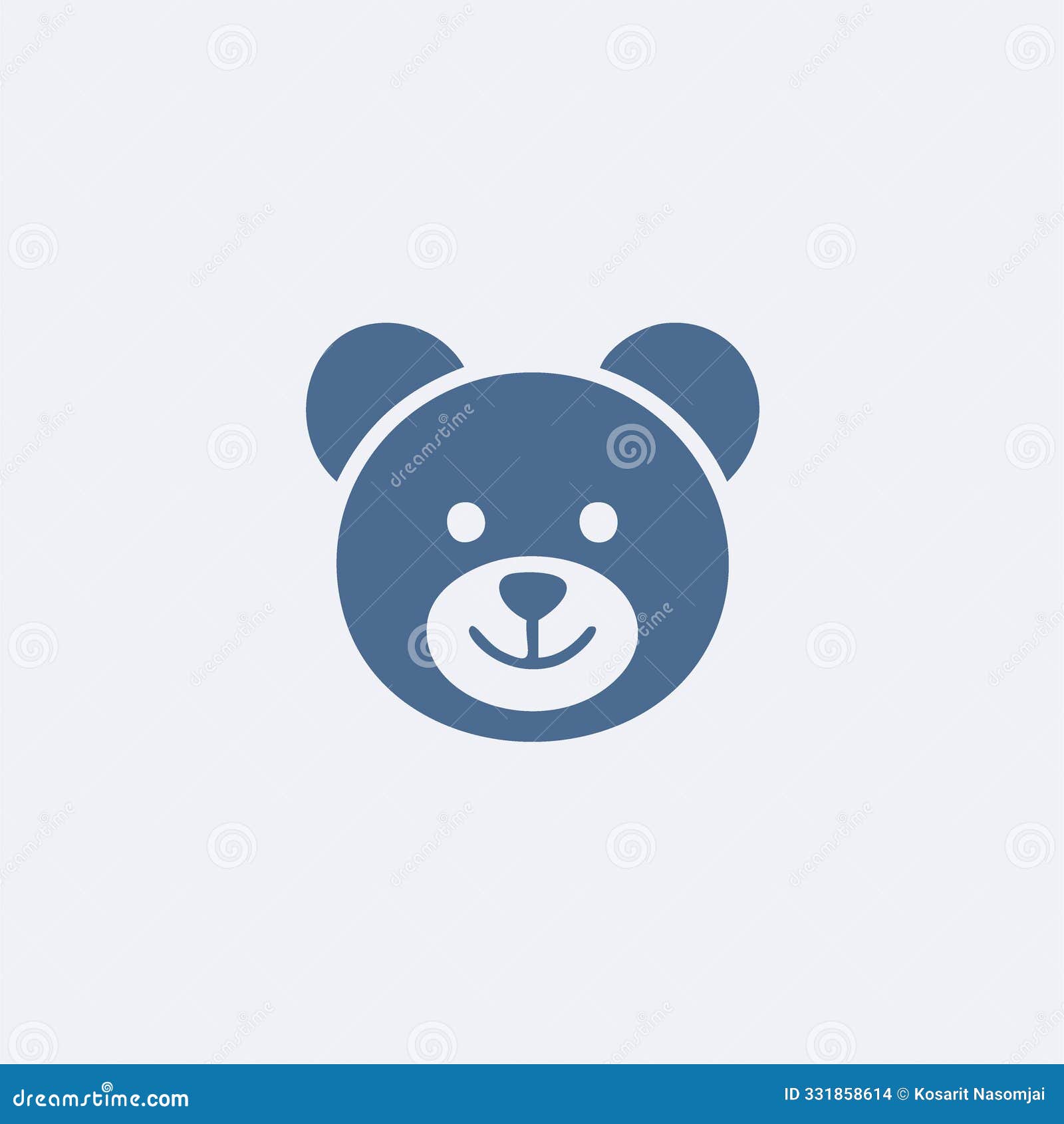 Smiling Bear Face Icon. Simple Blue Bear Face Icon Illustration on a ...