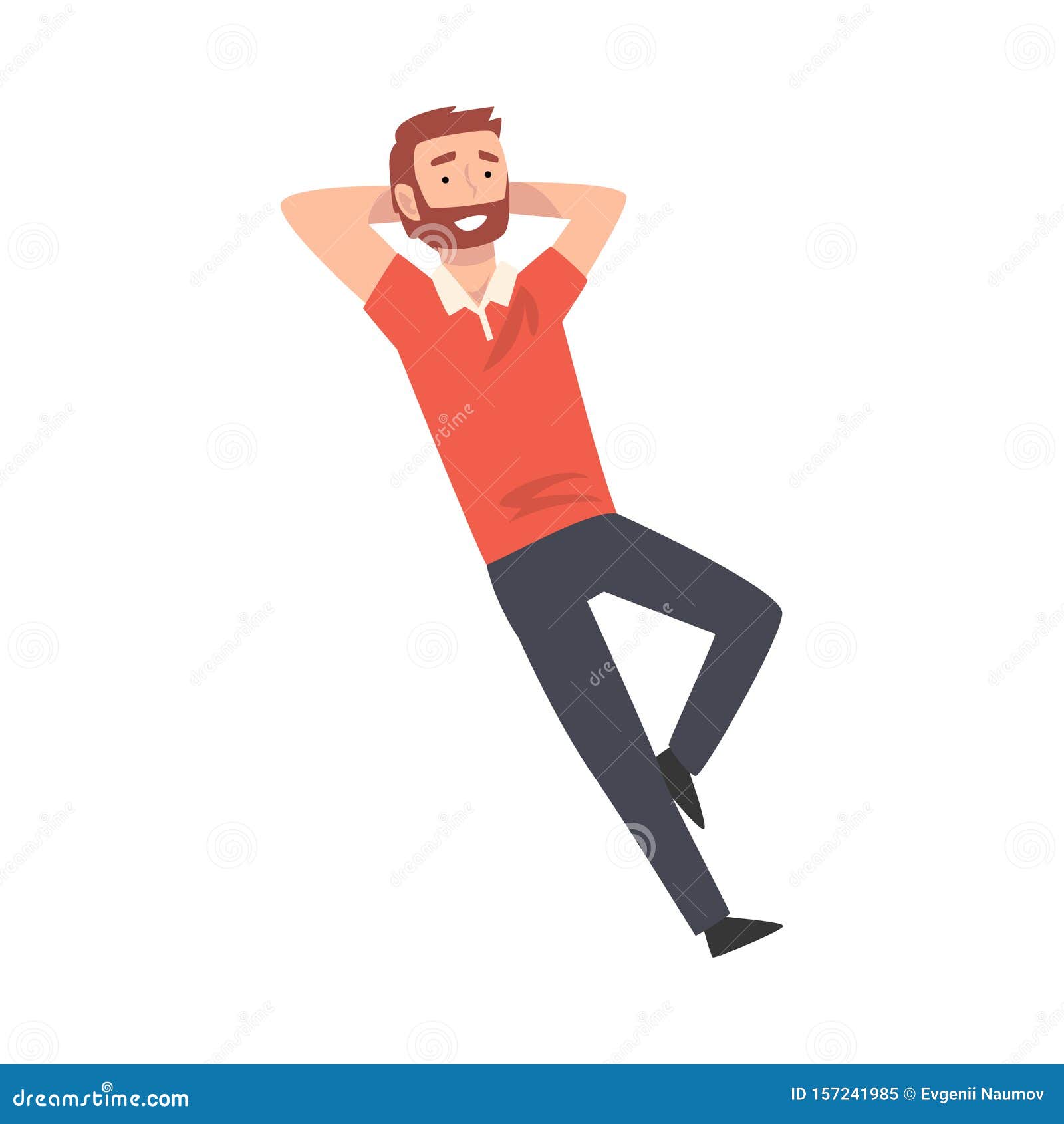 Smiling Bearded Man Lying Down And Relaxing Vector Illustration Stock