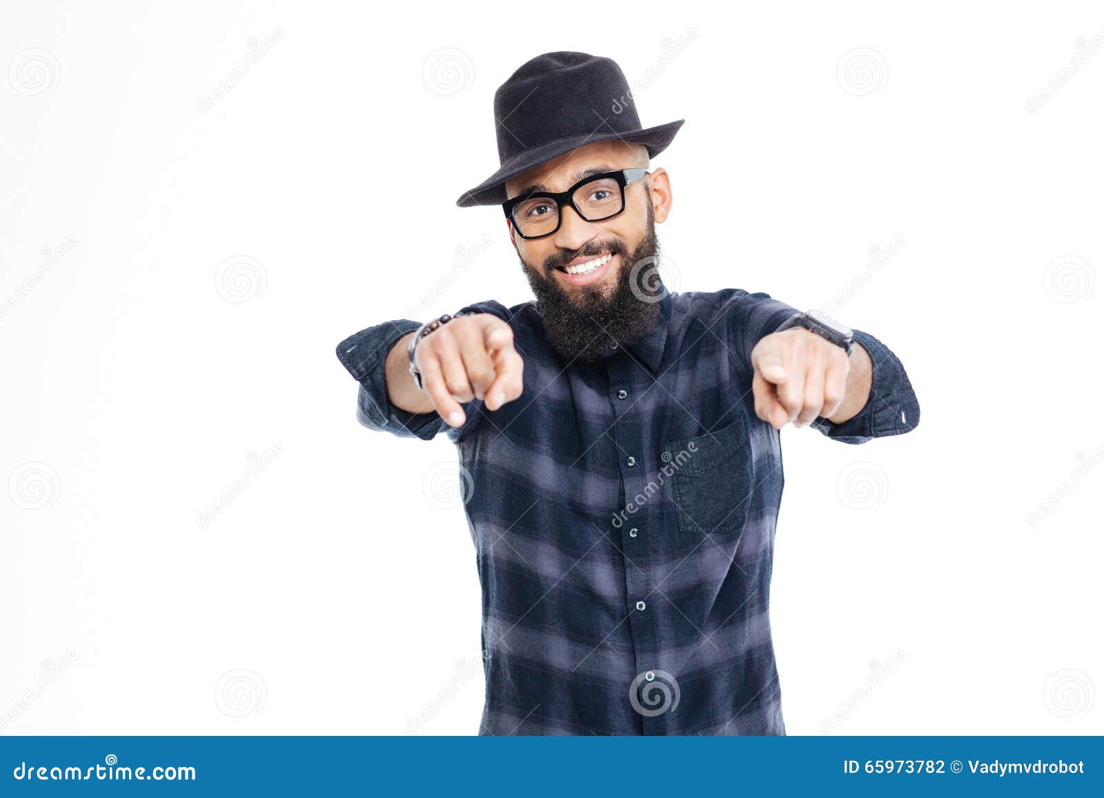 Smiling Bearded Young African American Man Pointing in Camera Stock ...
