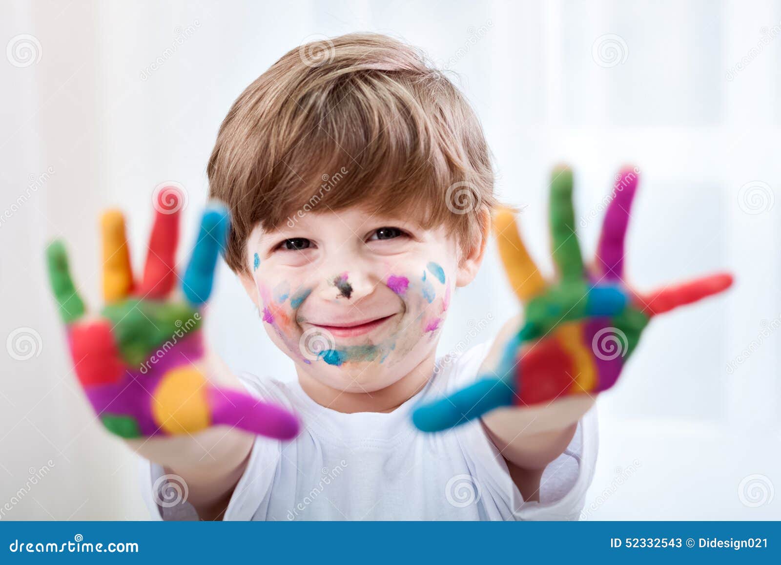Smiling Beautiful Child Playing with Colors Stock Image - Image of ...