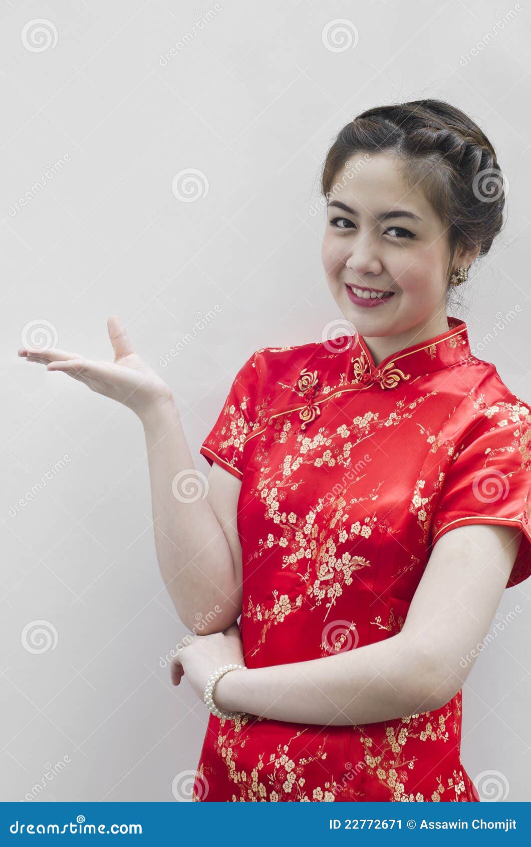 Smiling Beautiful Chinese Young Woman Gesturing Stock Image - Image of ...