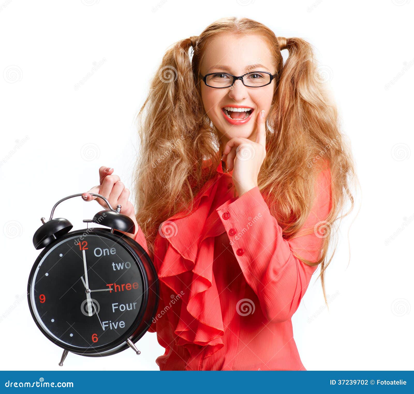 Smiling Beautiful Girl with a Big Clock Stock Photo - Image of people ...
