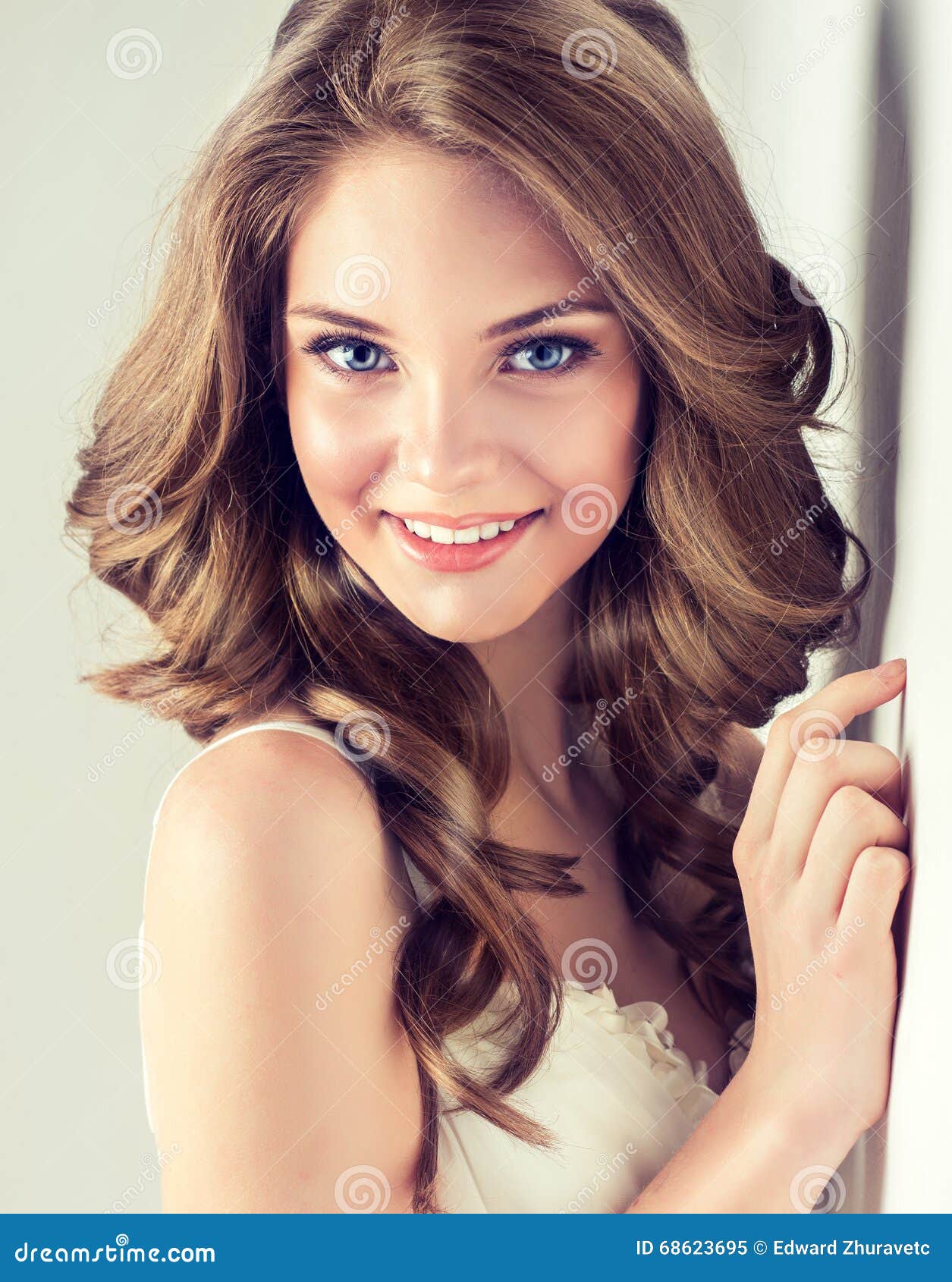 Smiling Beautiful Girl, Brown Hair with an Elegant Hairstyle , Hair ... Smiling Beautiful Girl, Brown Hair with an Elegant Hairstyle , Hair ...