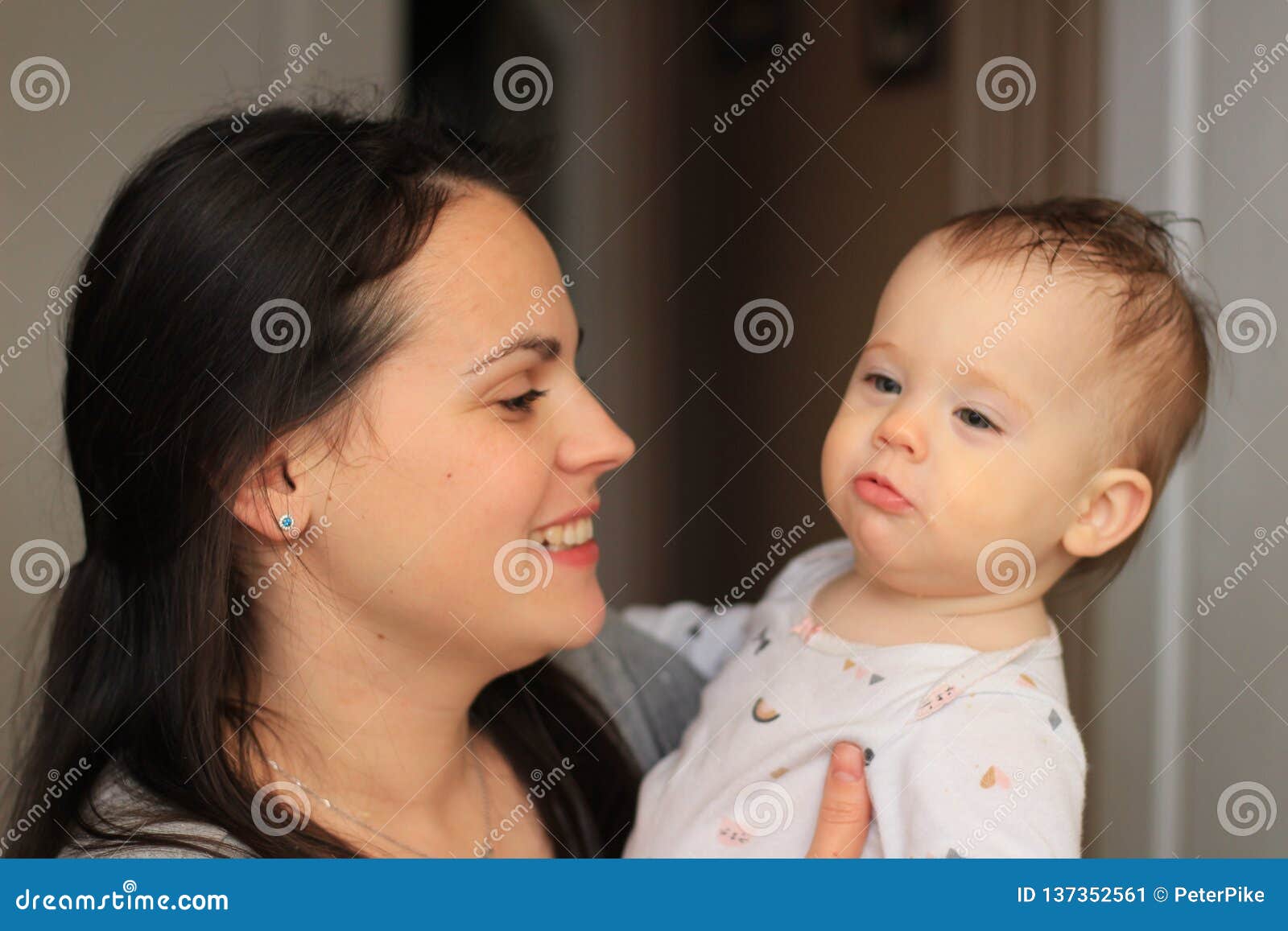 Smiling Beautiful Mother with Her Baby Stock Image - Image of mother ...