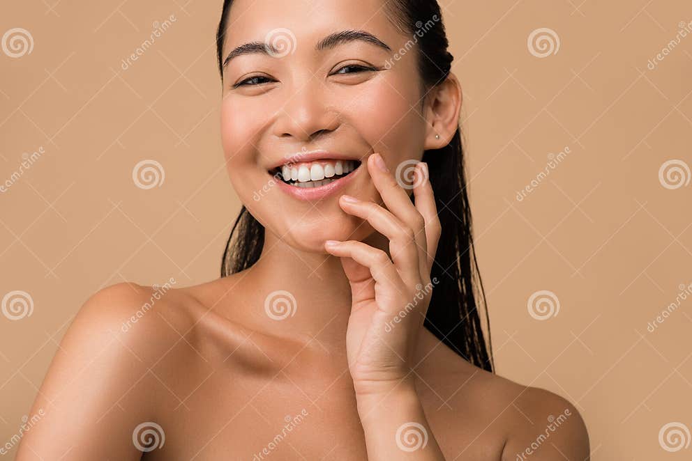 Smiling Beautiful Naked Asian Girl Touching Stock Image Image Of Skin Young 173103607