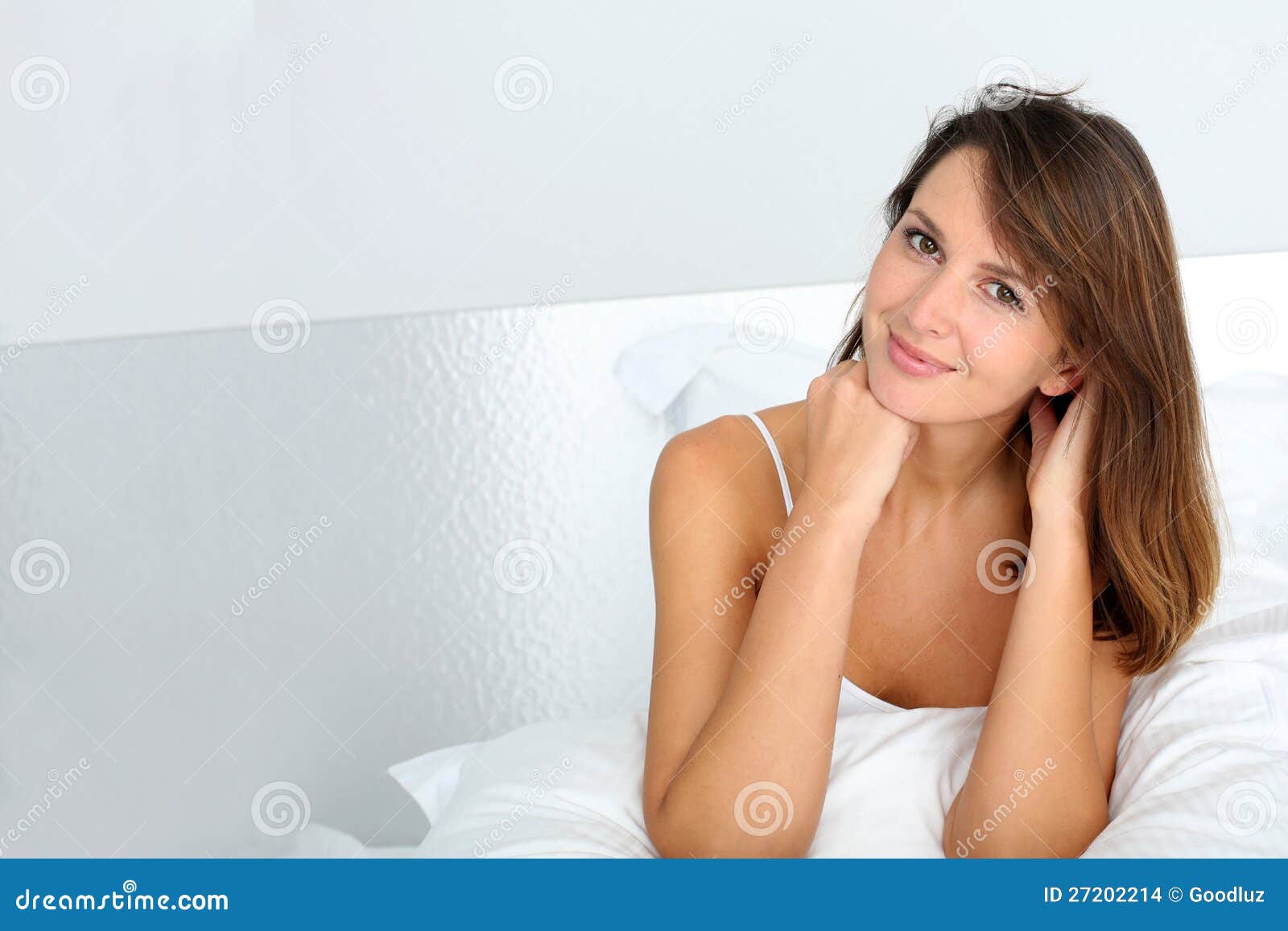 Smiling and Beautiful Woman in Bed Stock Photo - Image of girl, resting ...