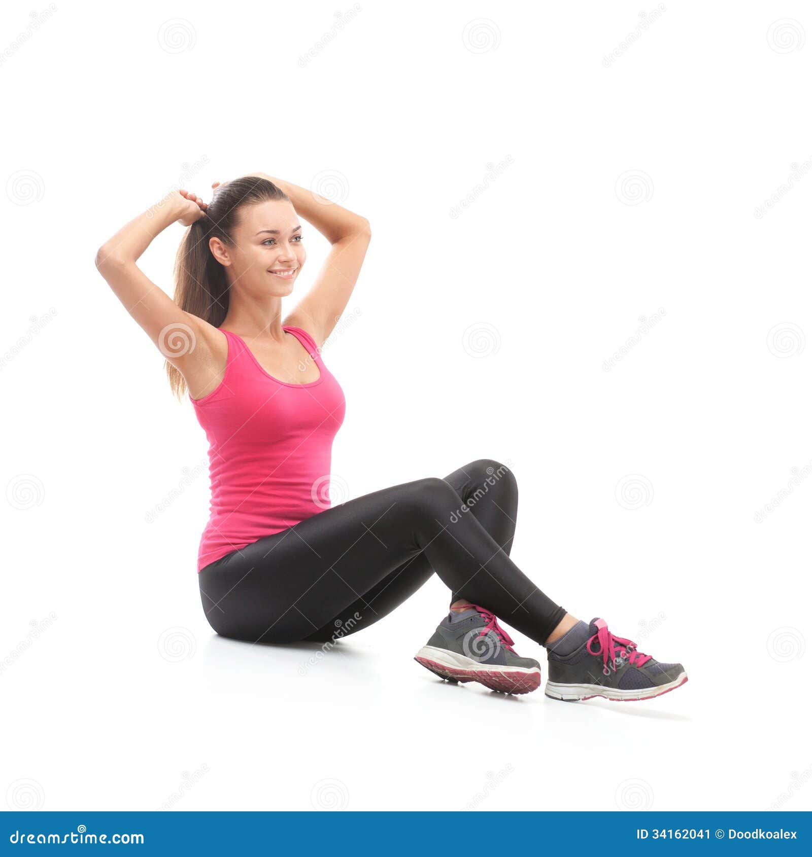 Smiling Beautiful Woman Doing Exercise Stock Image - Image of healthy ...