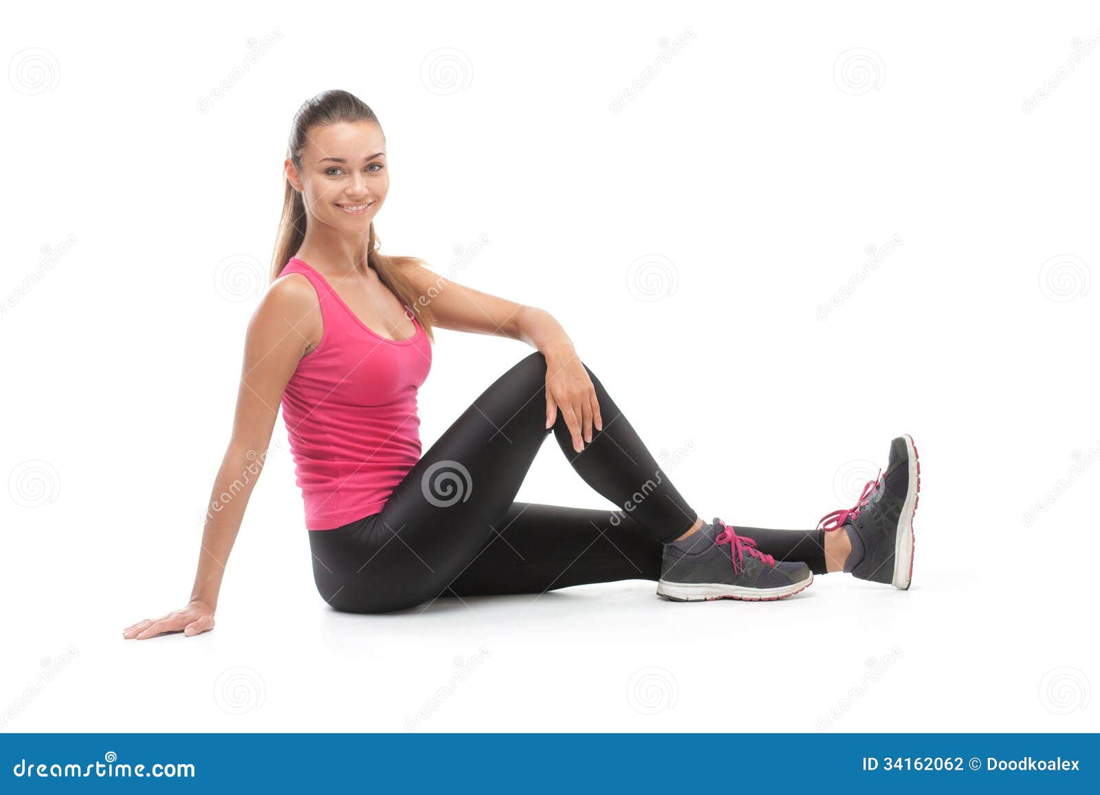 Smiling Beautiful Woman Doing Exercise Stock Photo - Image of ...