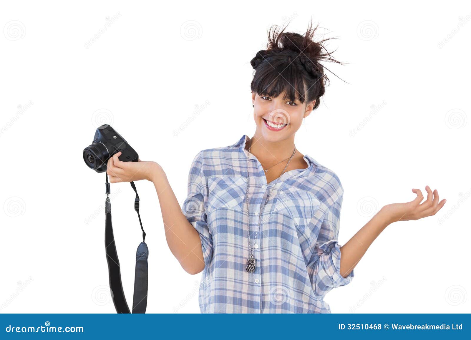Smiling Beautiful Woman with Her Camera Stock Photo - Image of portrait ...