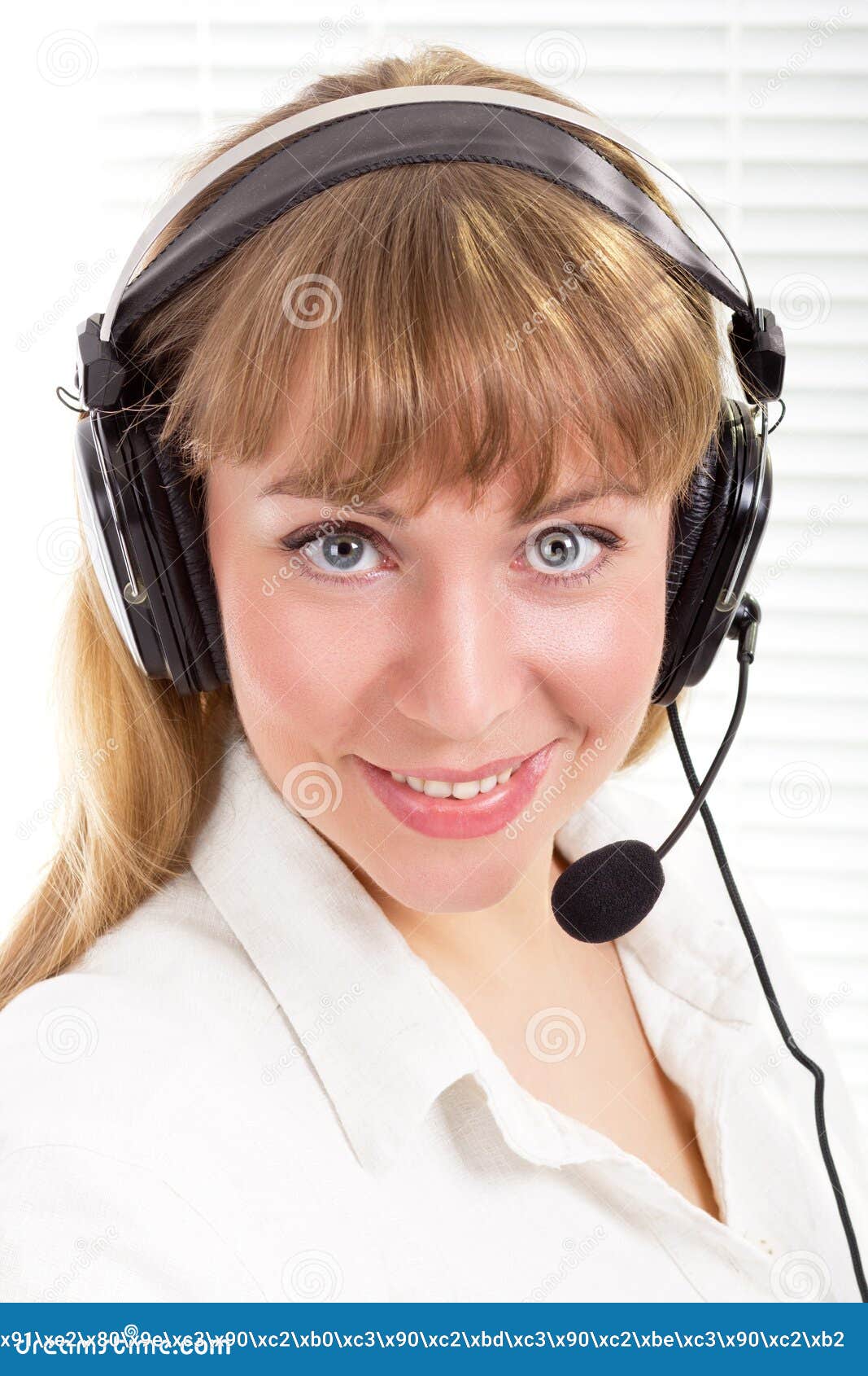 Smiling Beautiful Woman with Phone Headset Stock Image - Image of ...