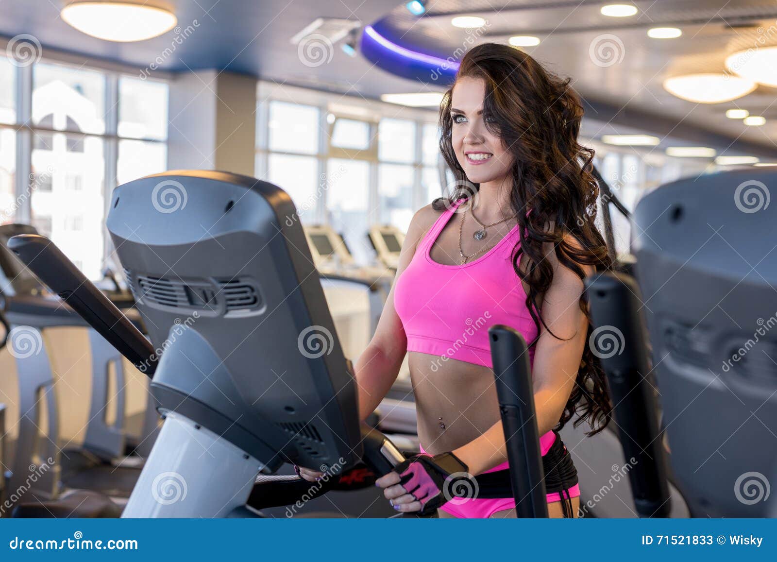 Smiling Beautiful Woman Posing on Simulator Stock Image - Image of ...