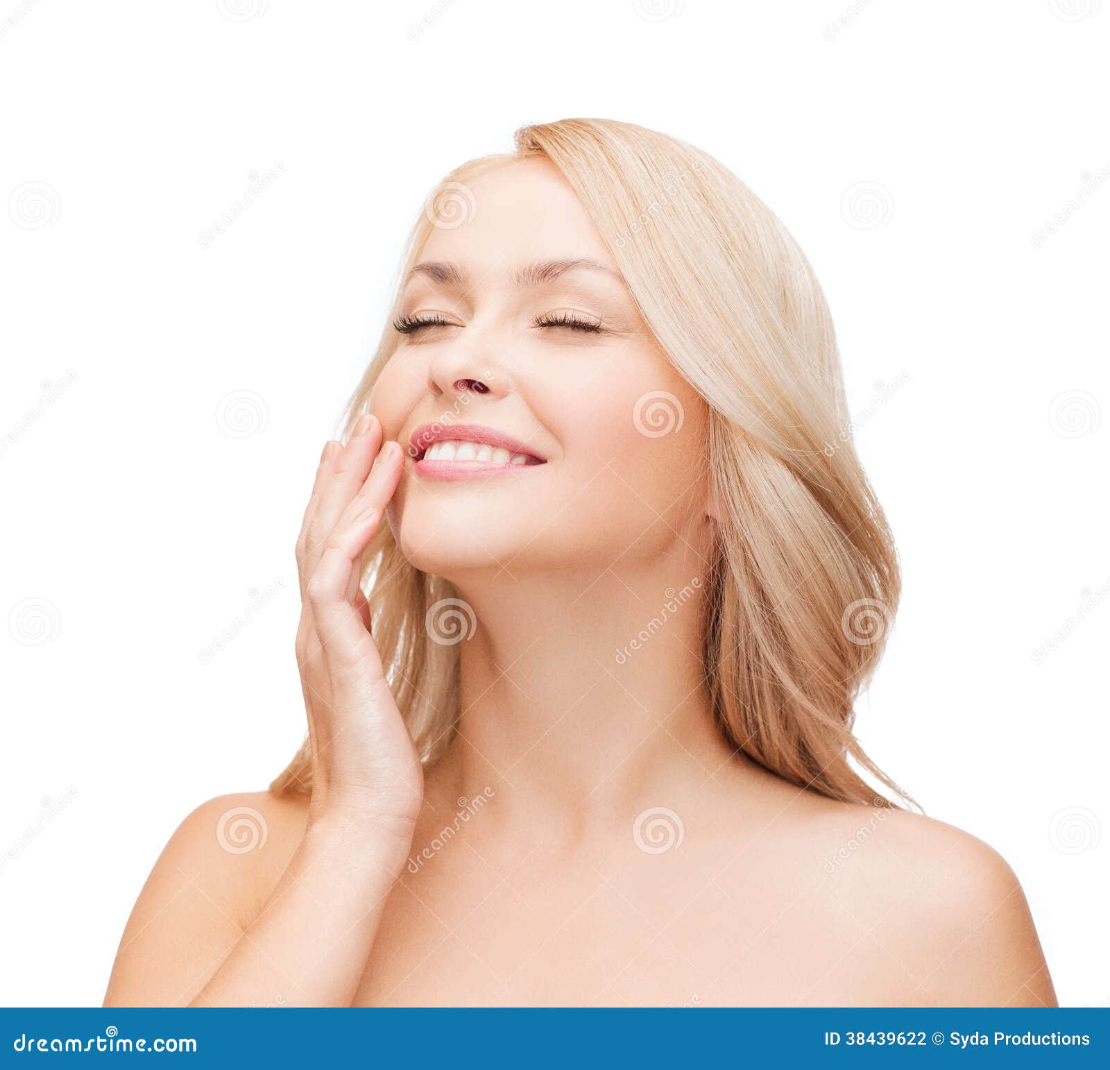 Smiling Beautiful Womant Touching Her Cheek Stock Photo - Image of ...