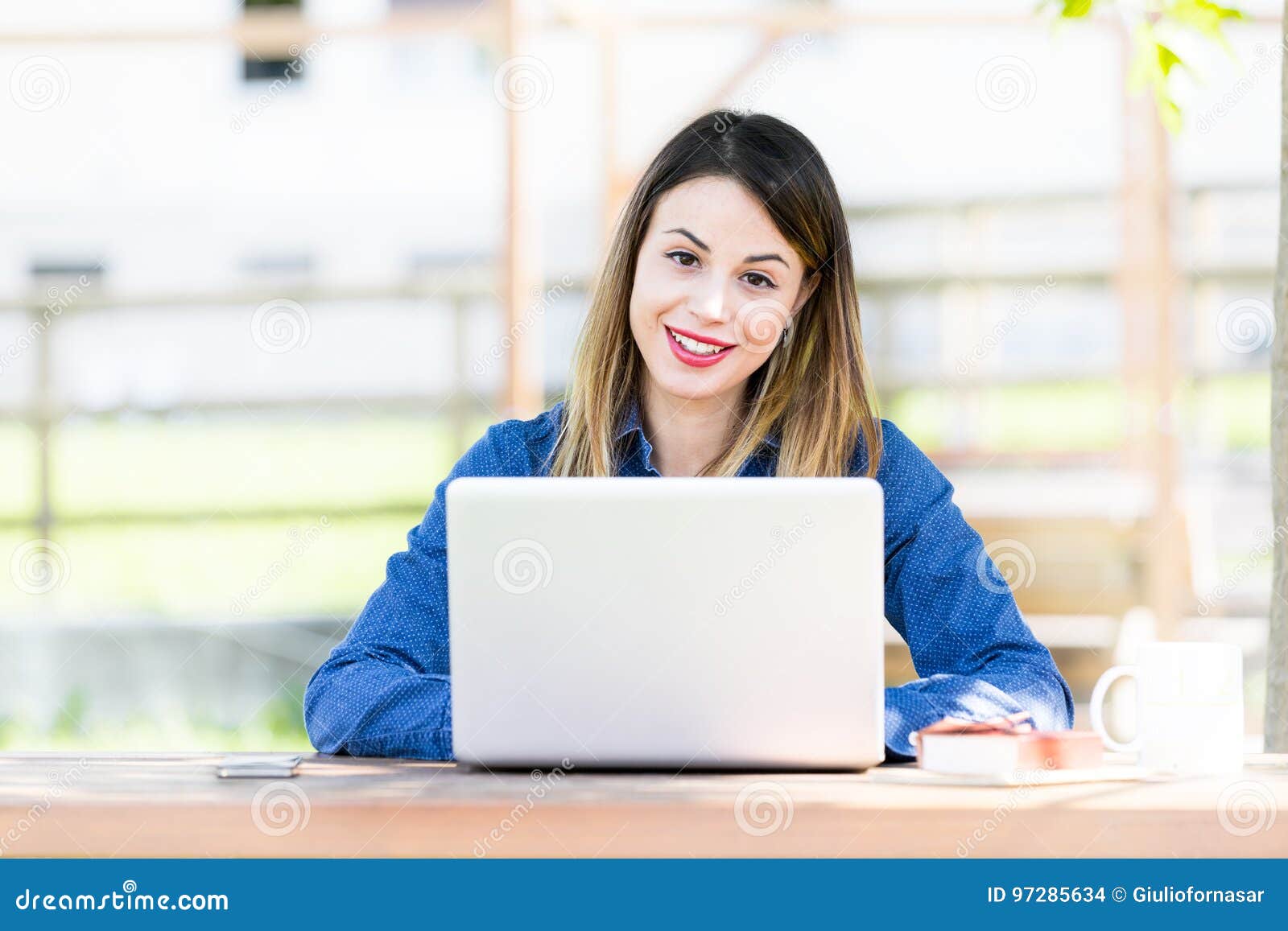 Smiling Beautiful Young Girl Using Laptop Computer Stock Photo - Image ...