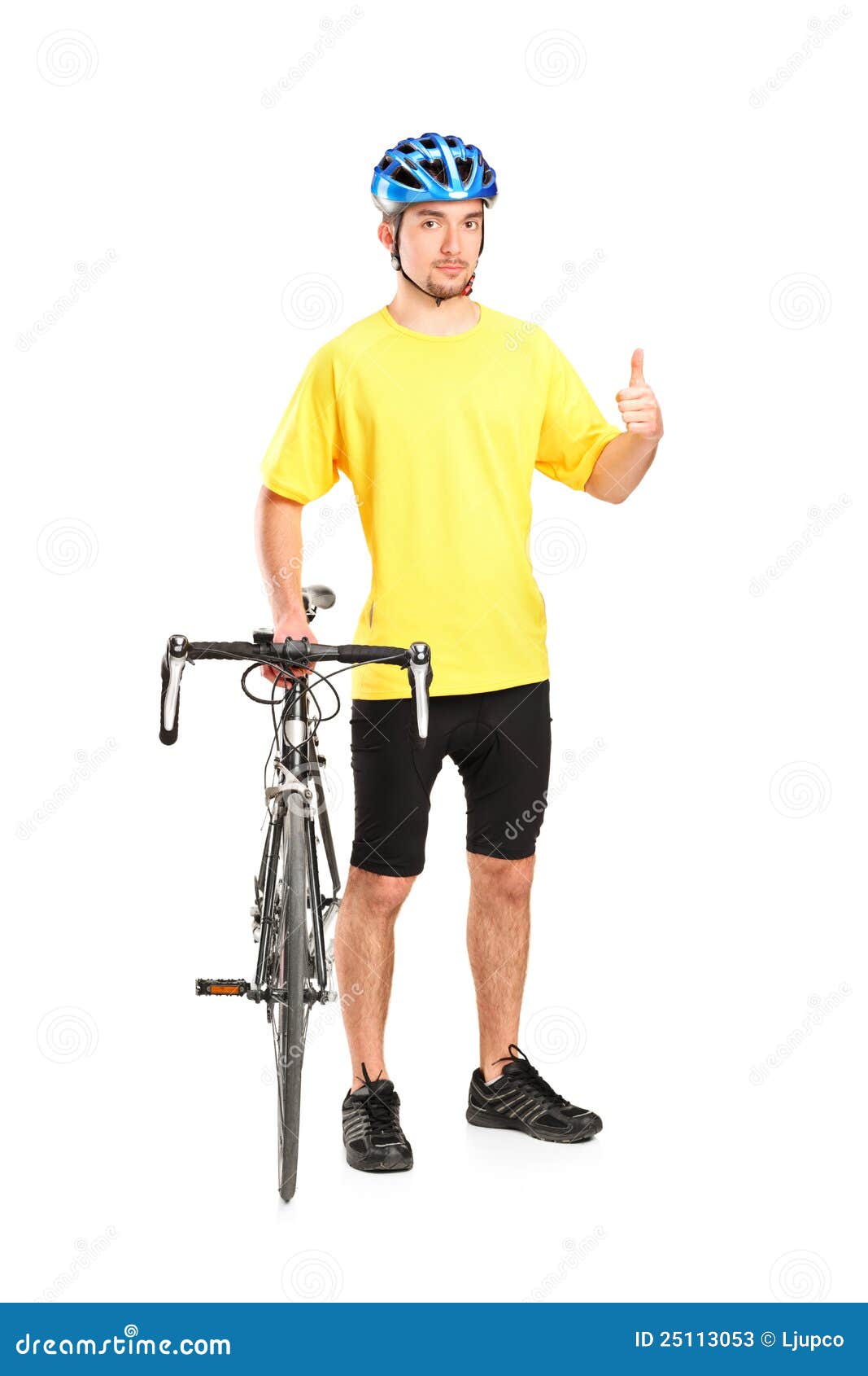 Smiling Bicyclist Posing and Giving Thumb Up Stock Image - Image of ...