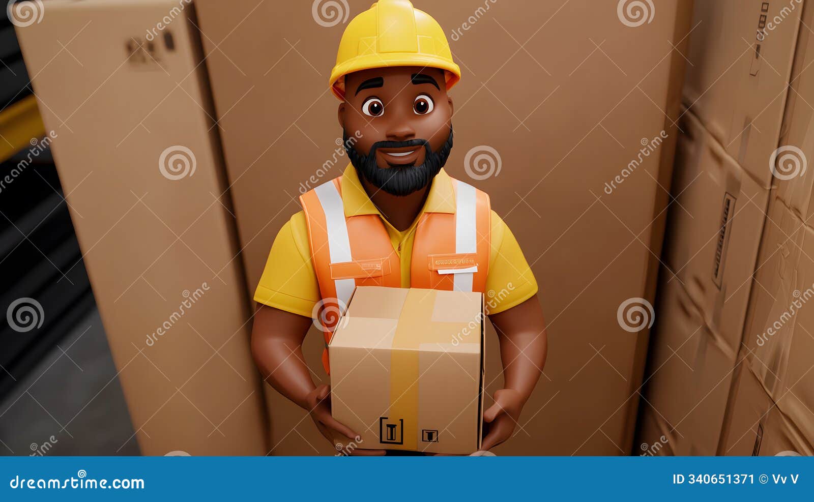 Smiling Black Male Construction Worker with Box Stock Image - Image of ...