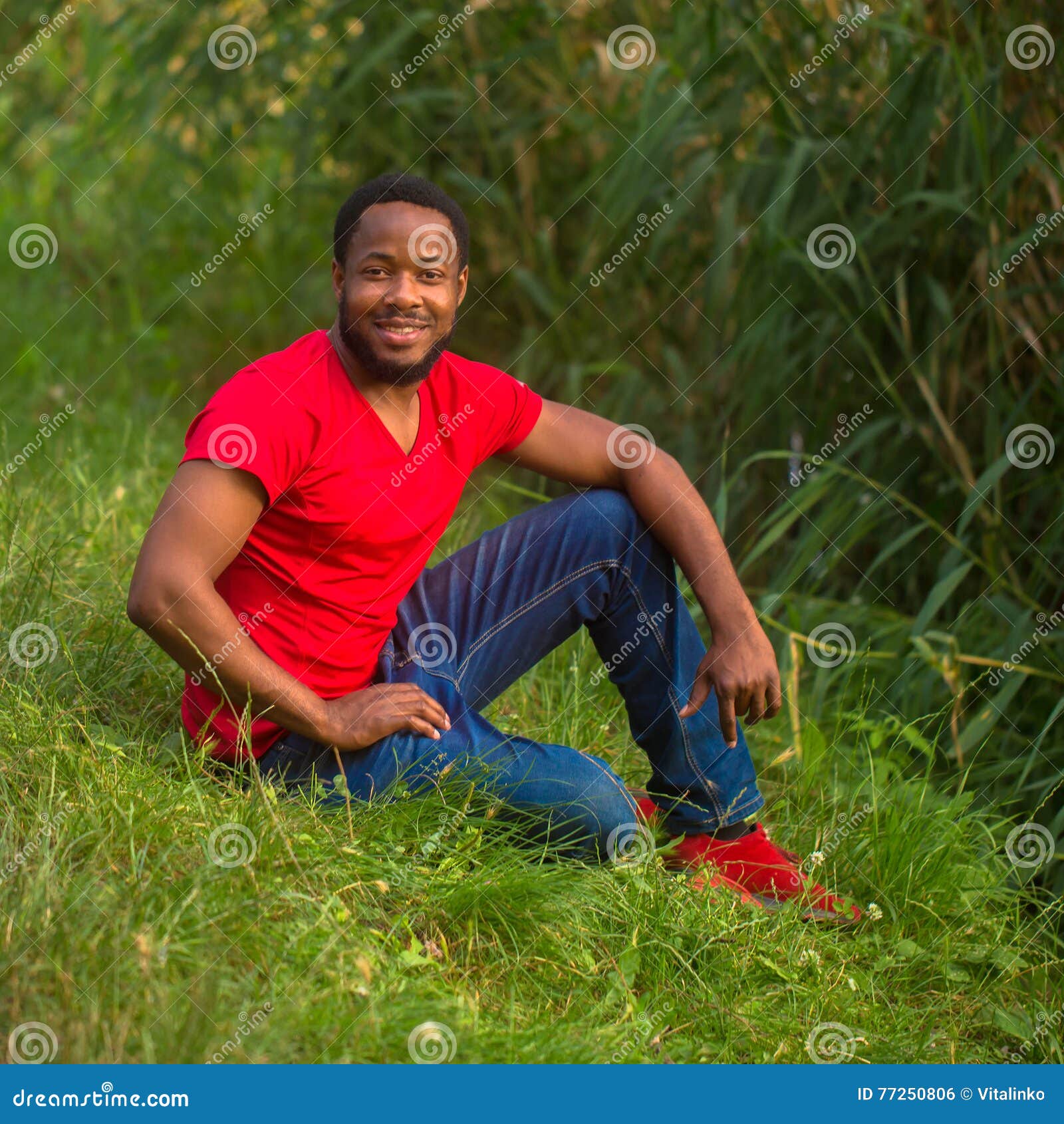 Smiling Black Man Resting in the Park. Stock Photo - Image of face ...