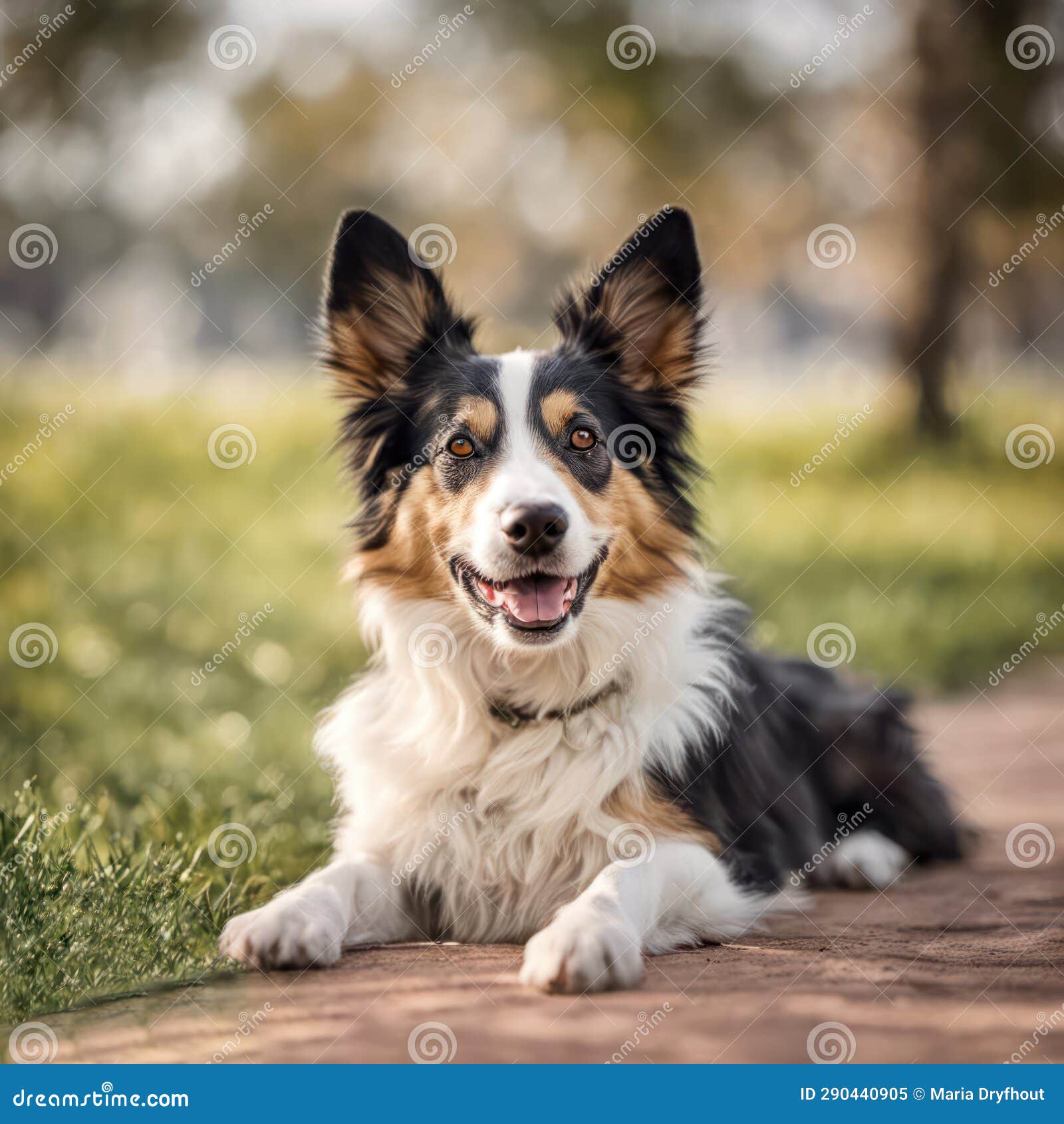 Happy Aussie Shepherd Dog on Dirt Path Stock Illustration ...
