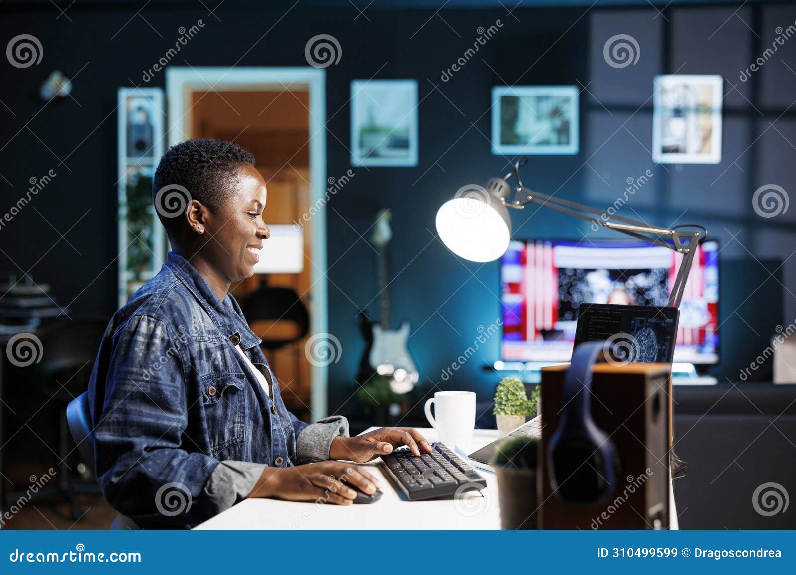 Black Woman Typing Code in Laptop Stock Image - Image of database ...