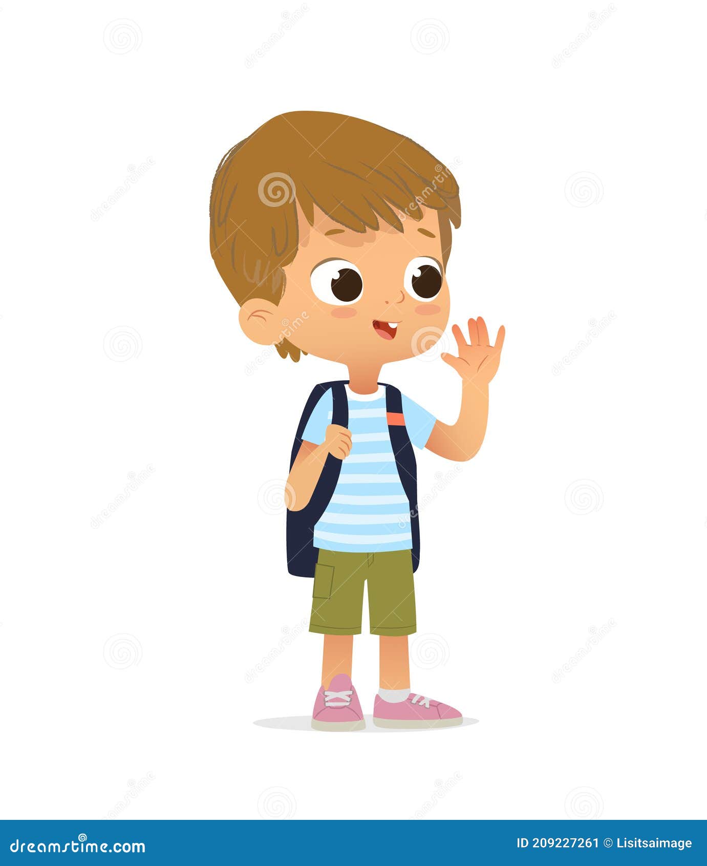 Smiling Blond Boy Greeting Waving Hand and Saying Hi Stock Illustration ...