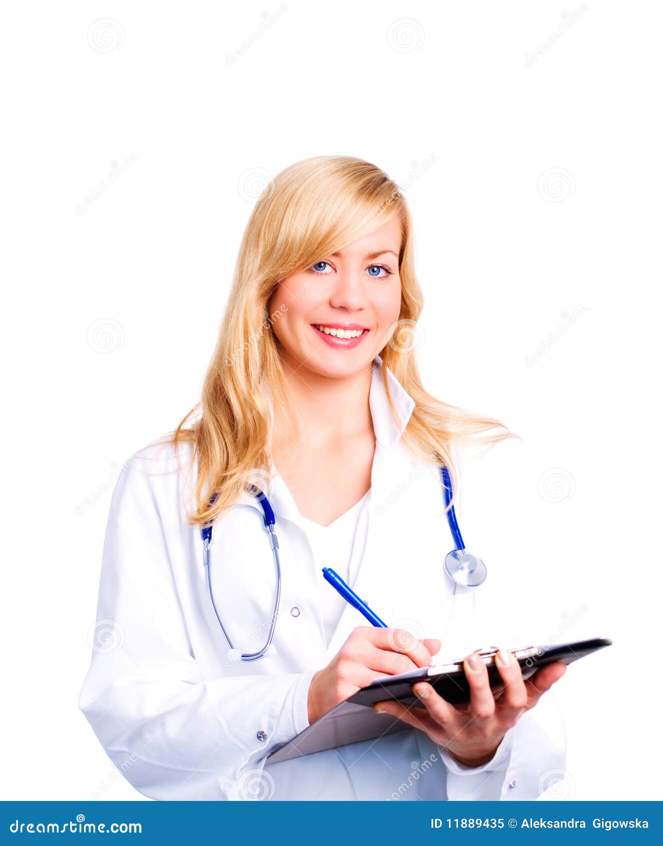 Smiling Blond Female Doctor with Stethoscope Stock Image - Image of ...