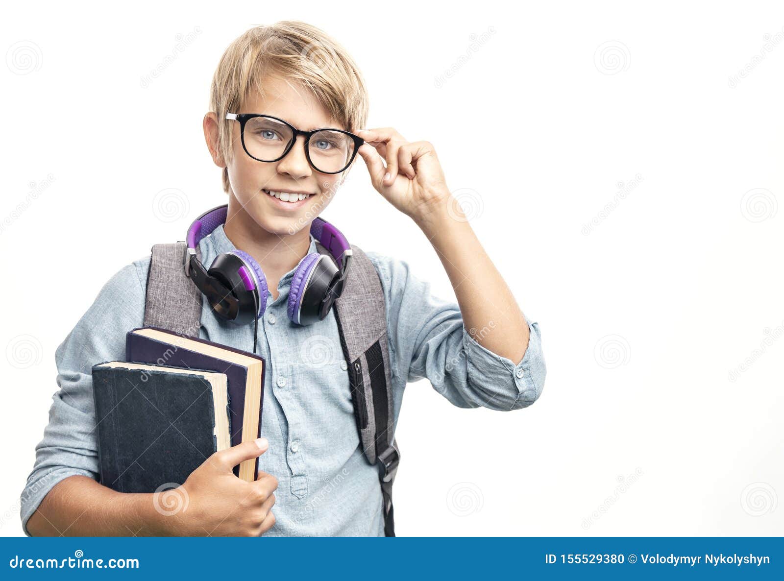 Smiling Student Adjusting Glasses Stock Photo - Image of hair, positive ...