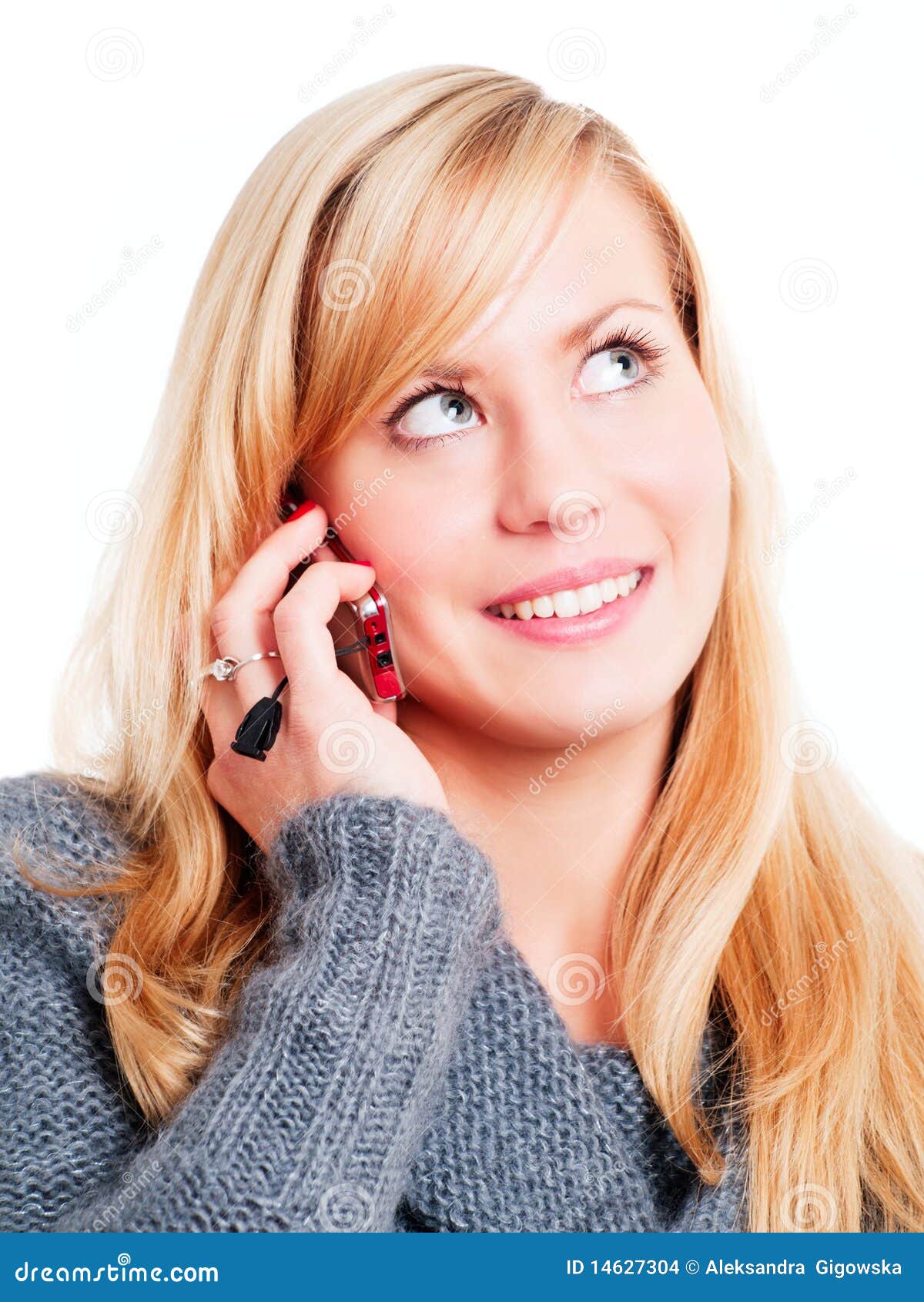 Smiling Blond Woman Calling by Phone Stock Photo - Image of cell, hand ...