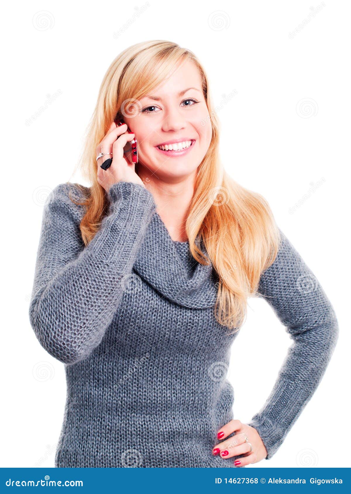 Smiling Blond Woman Calling by Phone Stock Photo - Image of cell ...