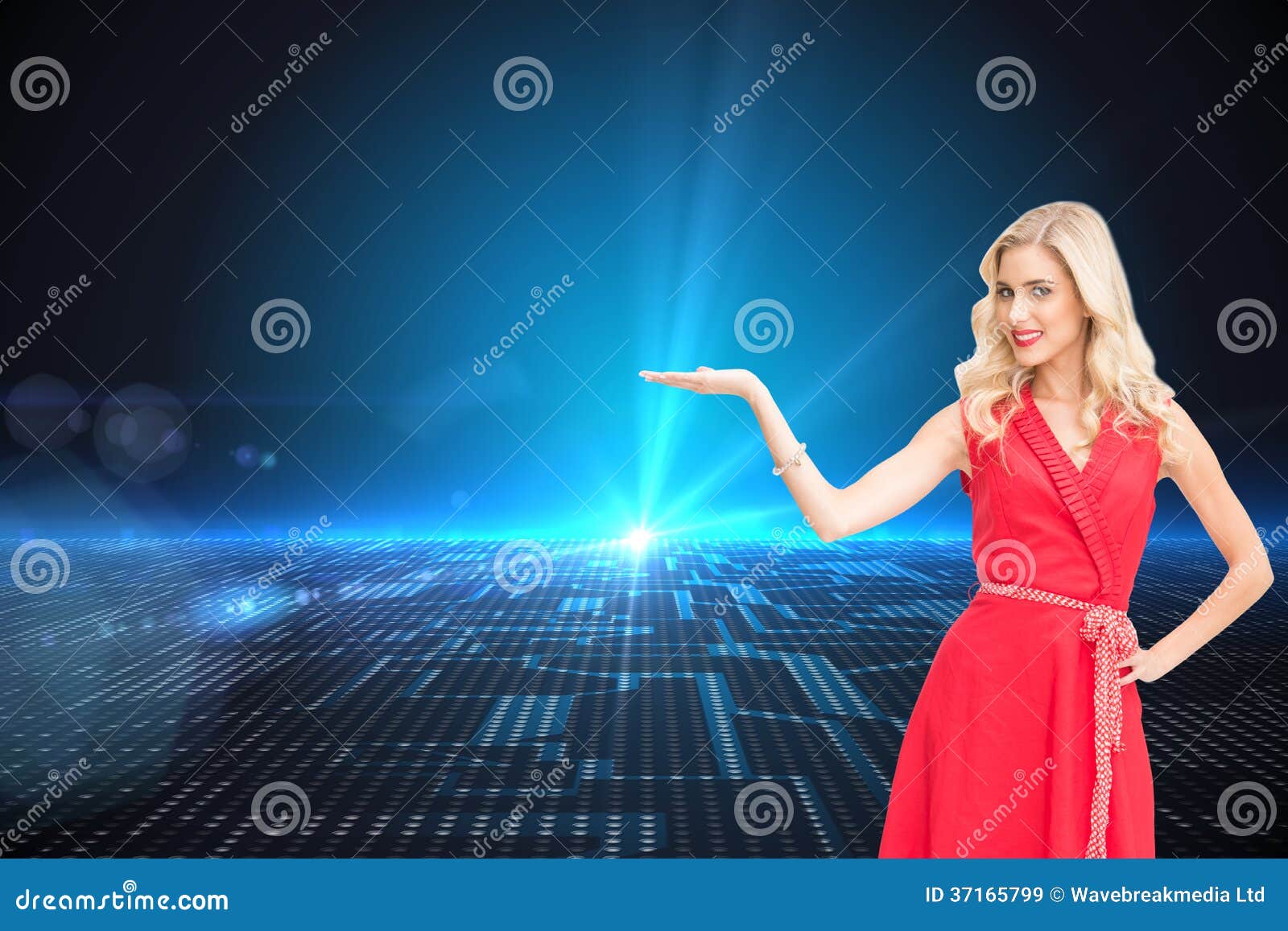 Smiling blonde presenting stock image. Image of graphic - 37165799