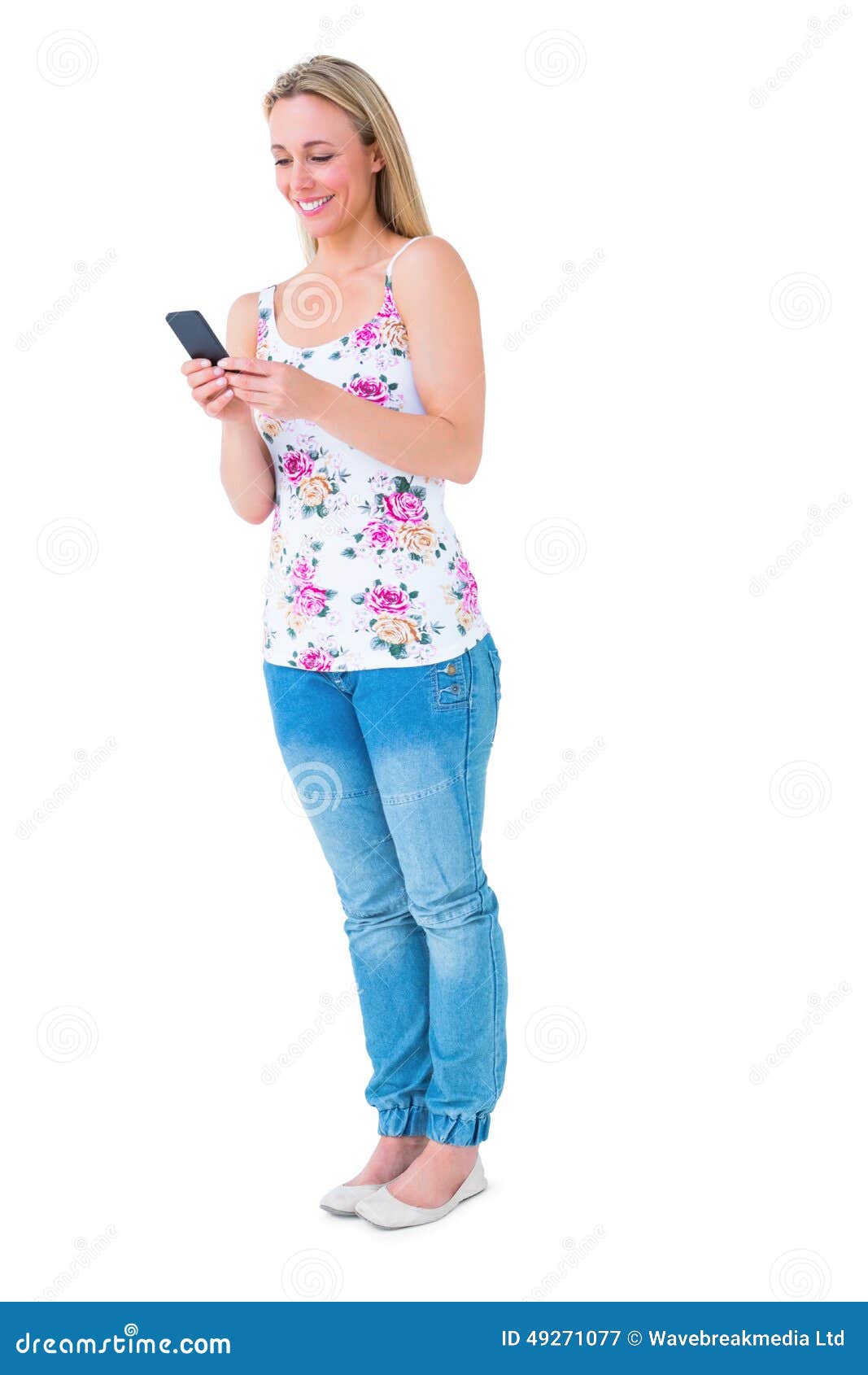 Smiling Blonde Sending A Text Message Stock Image - Image of background ... Smiling Blonde Sending A Text Message Stock Image - Image of background ...
