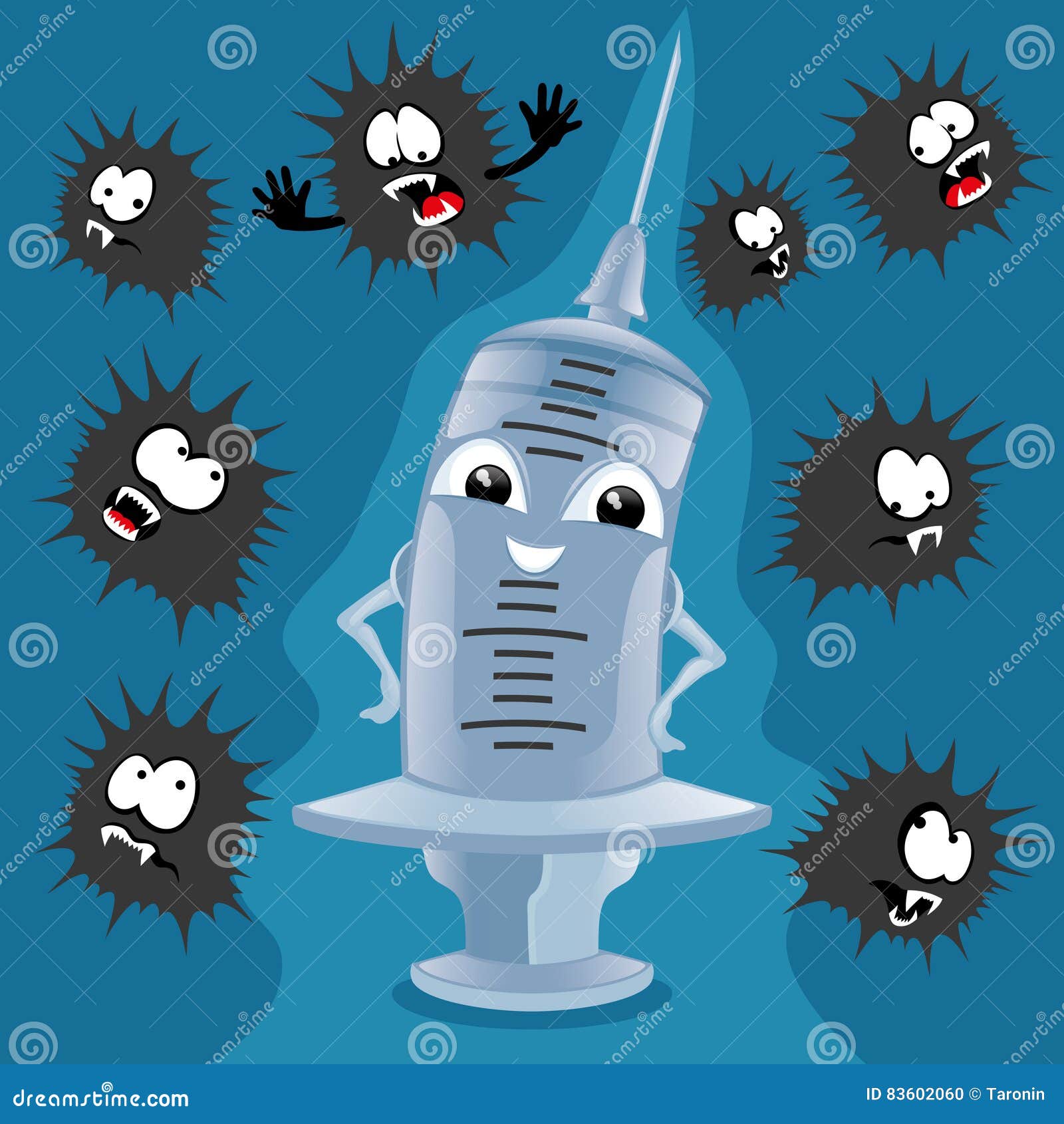 Smiling blue syringe. stock vector. Illustration of medical - 83602060
