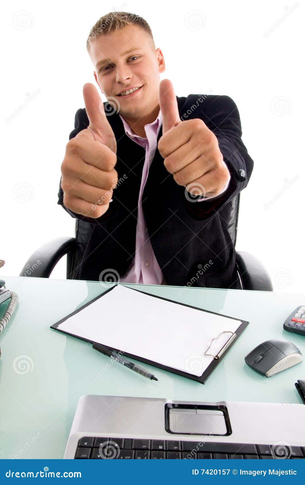 Smiling Boss Showing Thumbs Up with Both Hands Stock Image - Image of ...
