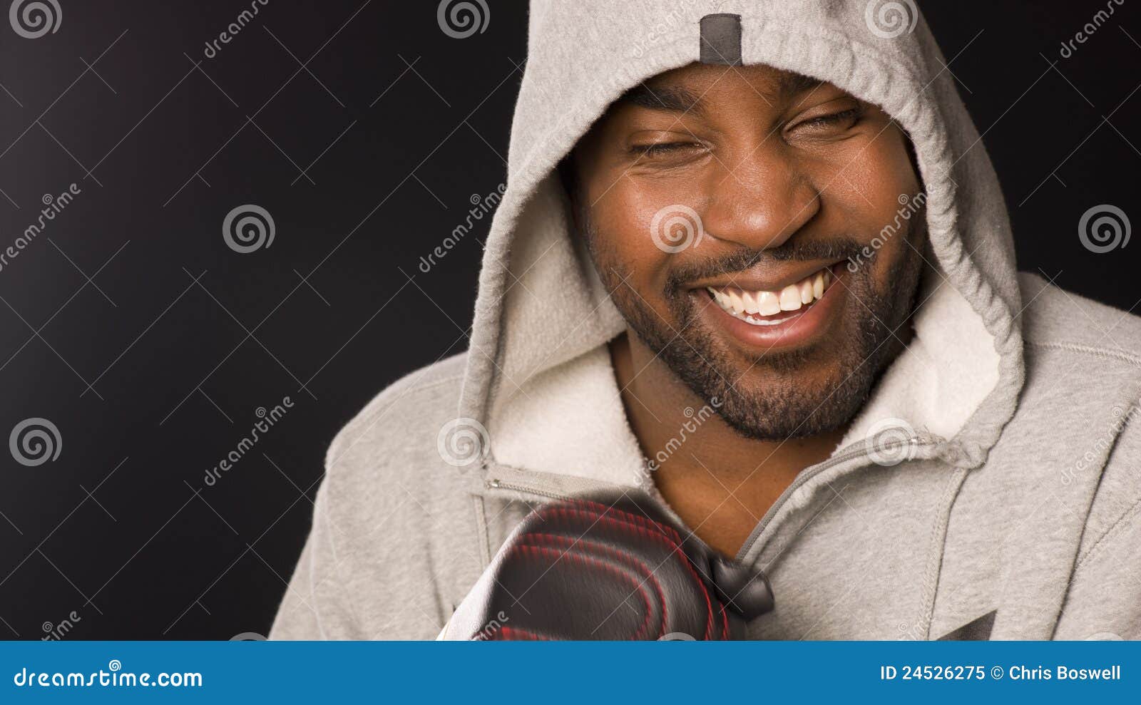 Smiling Male Boxer Wearing Hoodie Works Out Stock Image - Image of ...