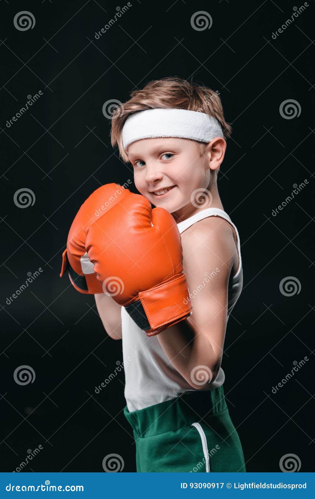 Smiling Boy in Boxing Gloves Isolated on Black Stock Image - Image of ...