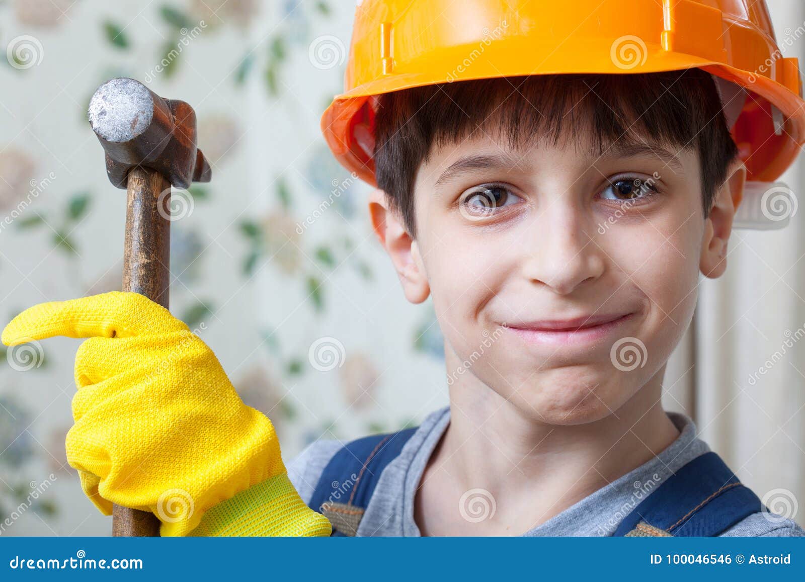 Smiling boy builder stock photo. Image of spaniard, worker - 100046546