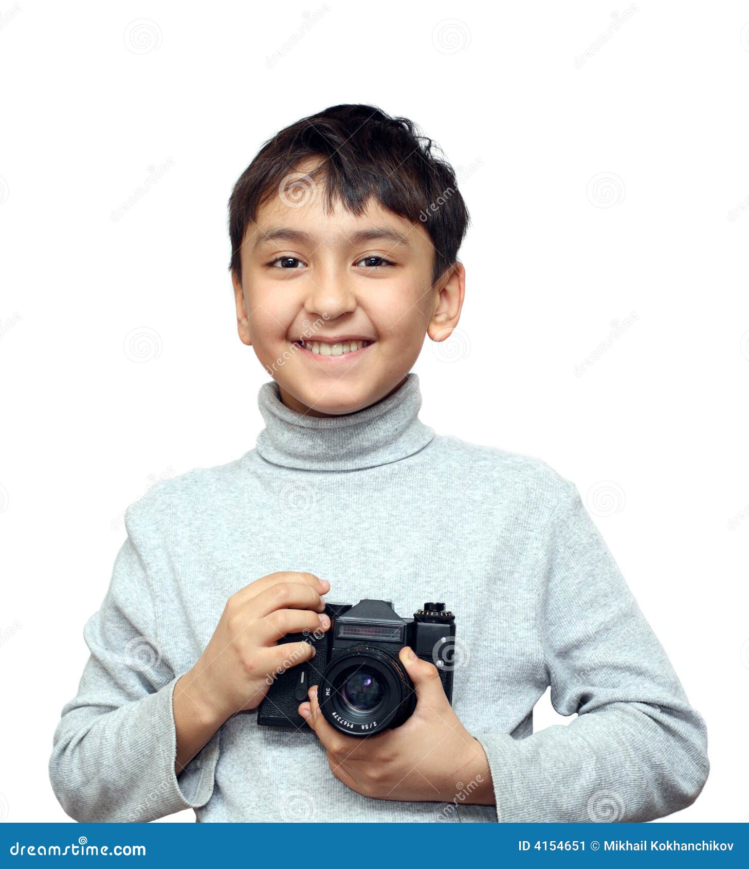 Smiling boy with camera stock image. Image of technology - 4154651