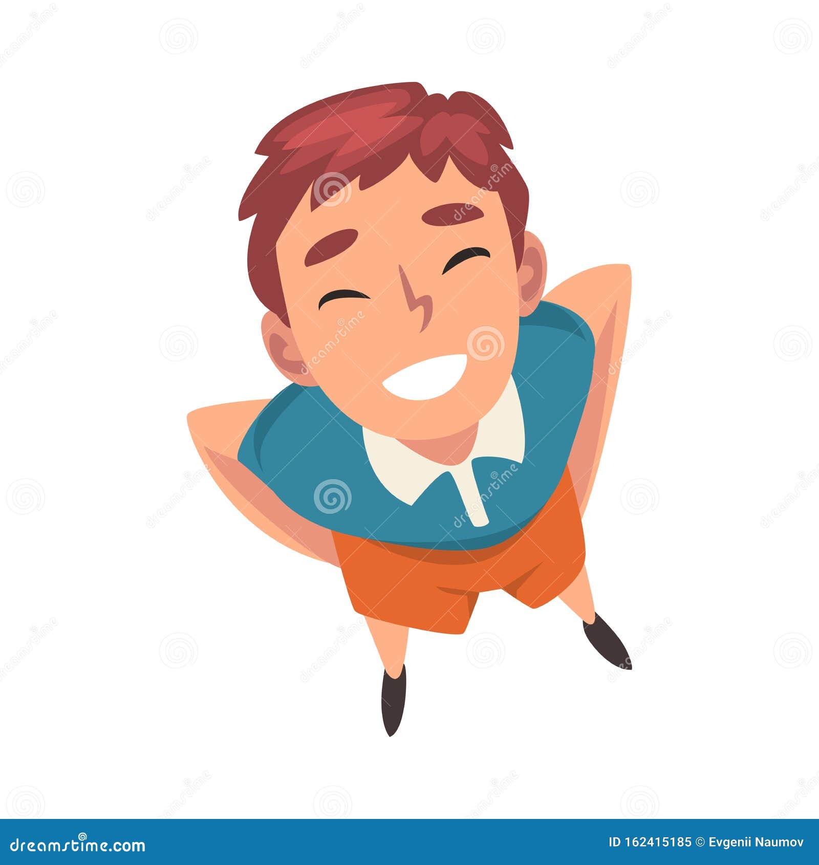 Smiling Boy Character Looking Up, View from Above Vector Illustration ...