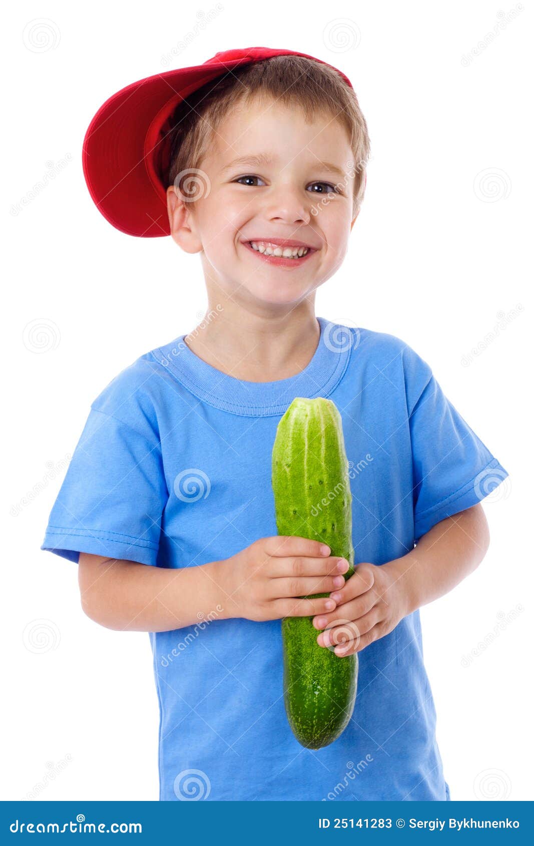 Smiling boy with cucumber stock image. Image of summer - 25141283