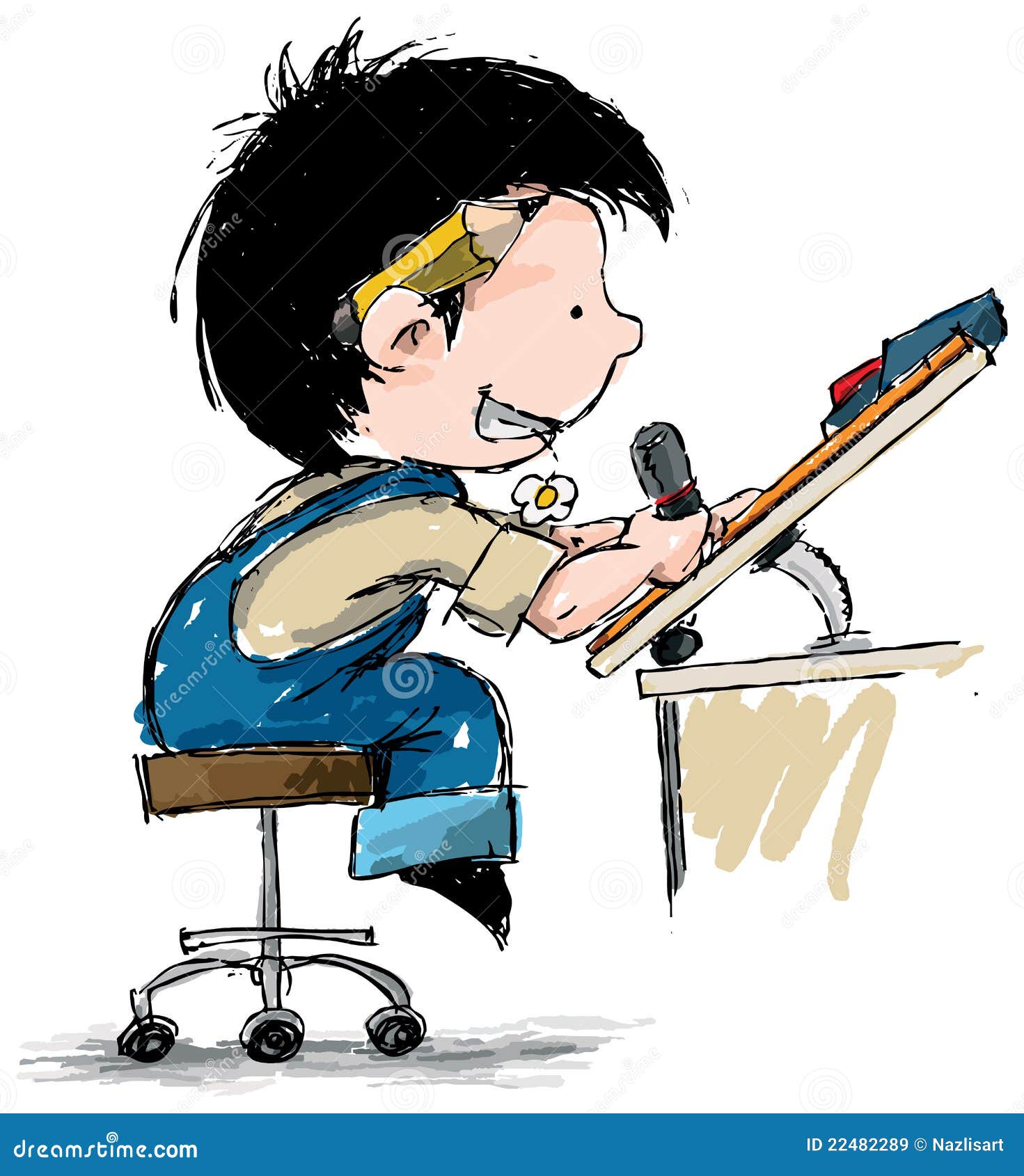 Smiling Boy Drawing on a Designer Board Stock Illustration ...