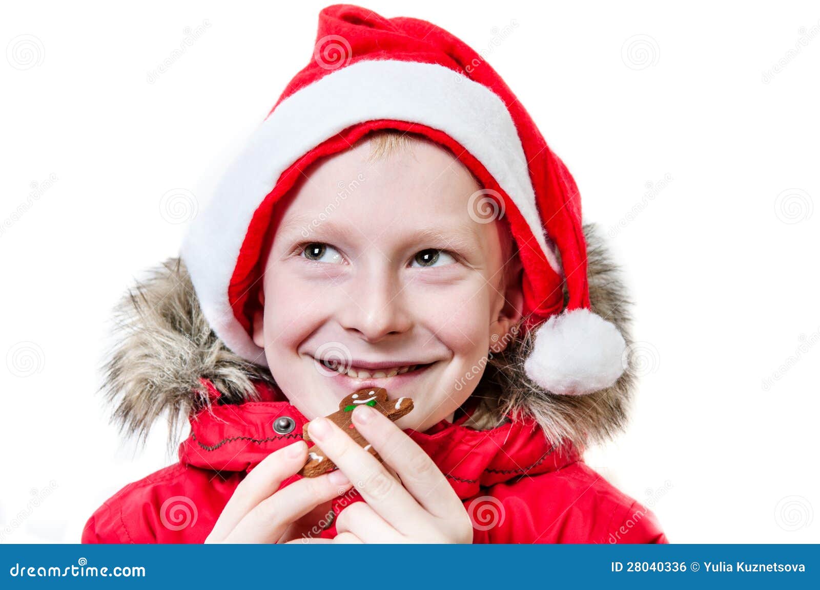 Smiling Boy Eating Gingerbread Man. Stock Photo - Image of santa ...
