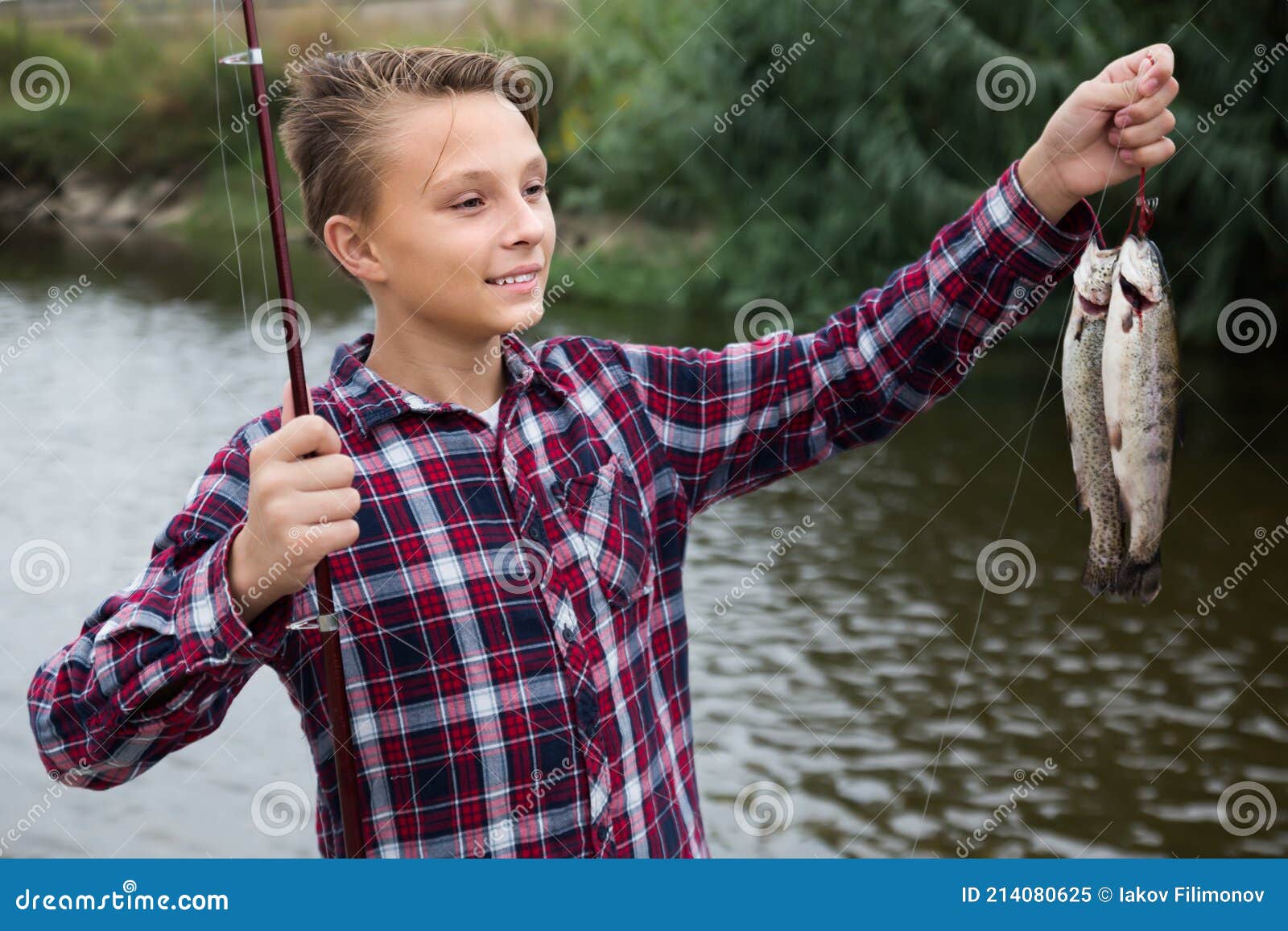 Smiling Boy Having Fish in Hands Stock Image - Image of fishing ...